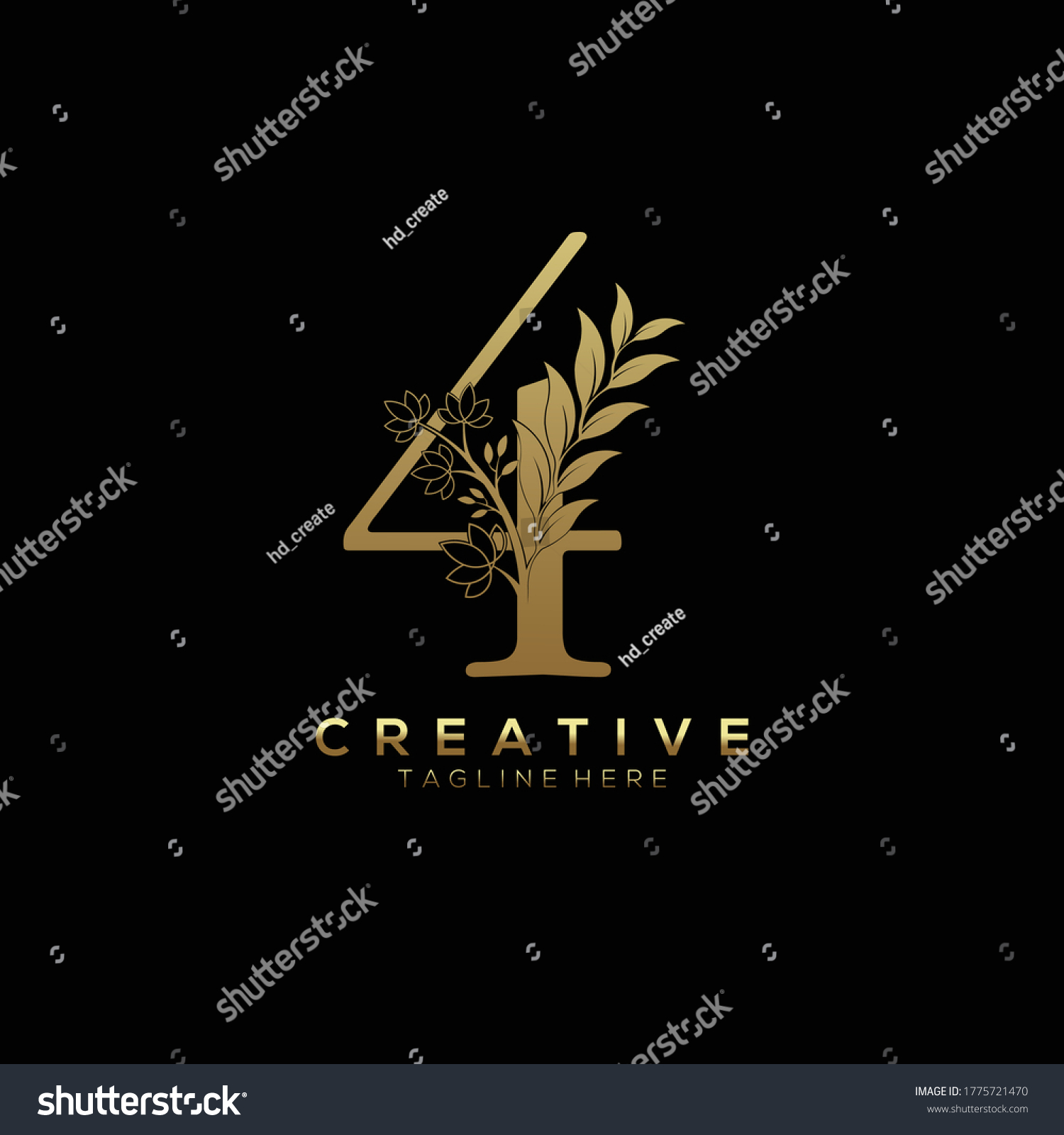 Gold Elegant Numbers 4 Flowerpatterned Numeration Stock Vector (Royalty ...