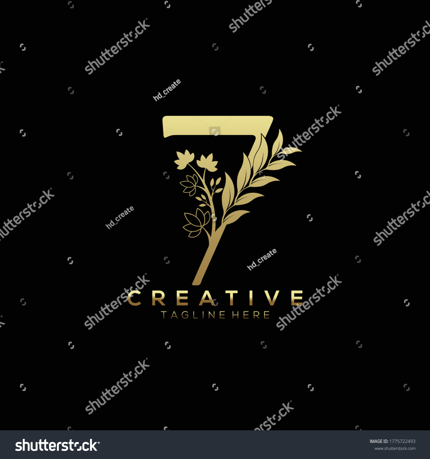 Gold Elegant Numbers 7 Flowerpatterned Numeration Stock Vector (Royalty ...