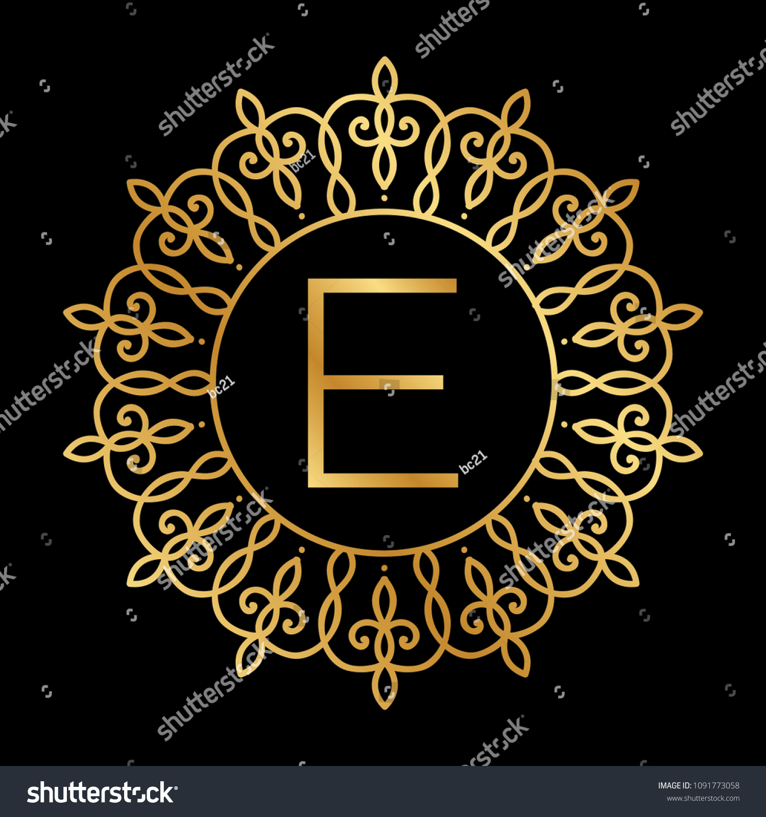 Gold Frame Letter E Inside Luxury: vector de stock (libre de regalías ...
