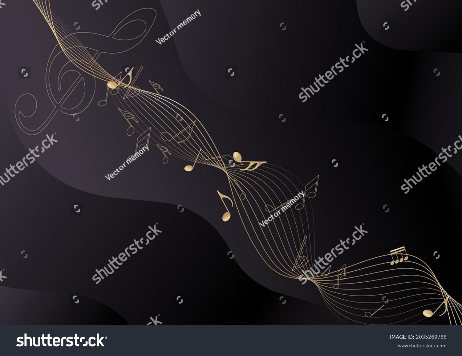 Gold Music Notes On Solid Black Stock Vector (Royalty Free) 2035269788 ...