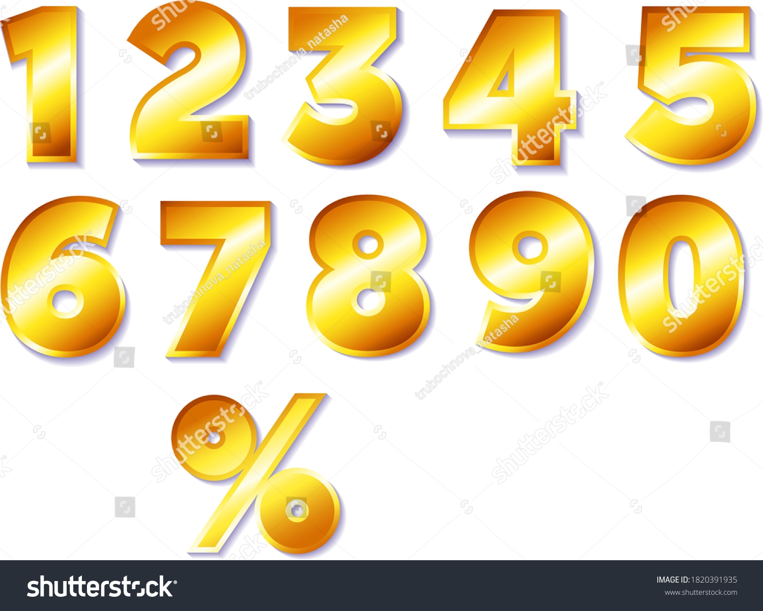 Gold Numbers 1234567890 Shadow Stock Vector (Royalty Free) 1820391935