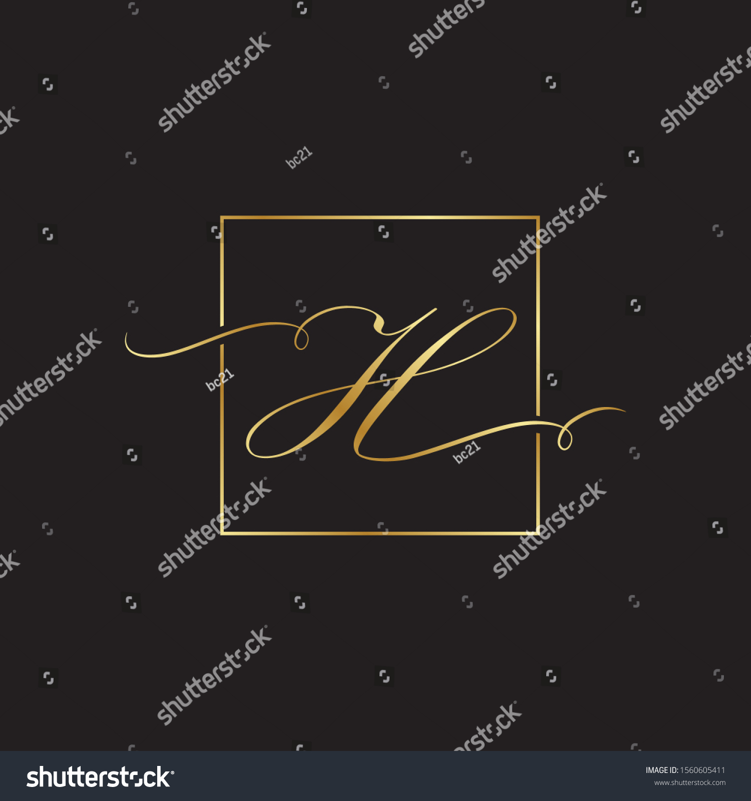 Gold Script Letter H Inside Square Stock Vector (Royalty Free ...
