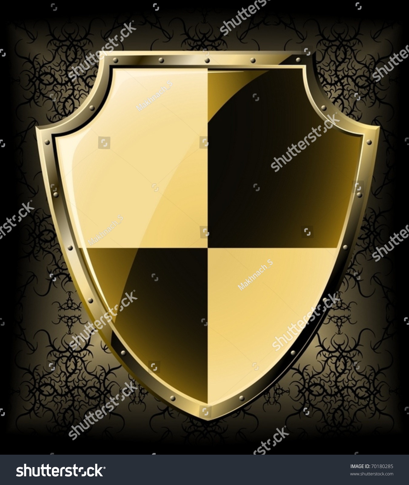 Gold Shield Over Dark Seamless Background Stock Vector (Royalty Free ...