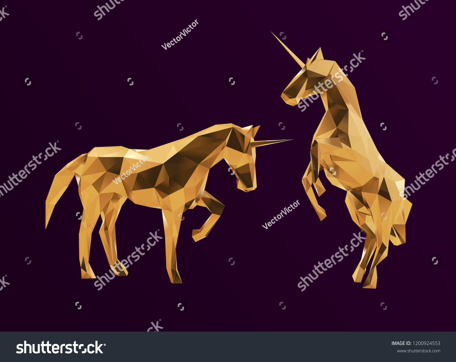 Gold Unicorn Isolated Vector Illustration Set Stock Vector (Royalty ...