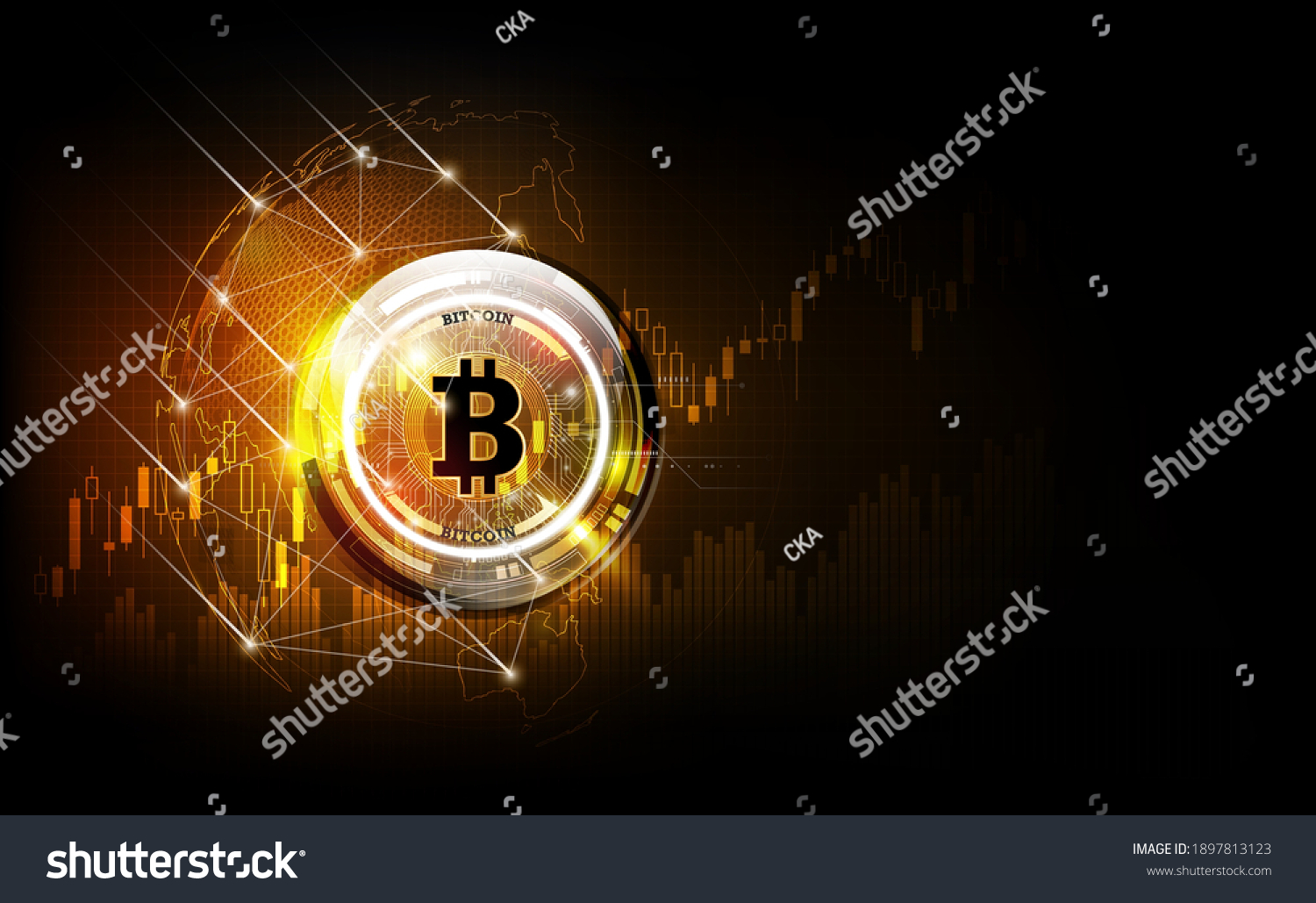 Golden Bitcoin Digital Currency Futuristic Digital Stock Vector (Royalty Free) 1897813123