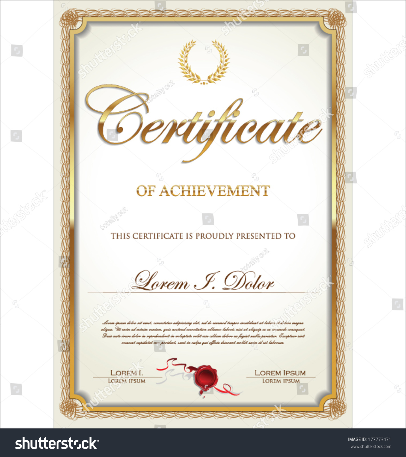 Golden Certificate Template Stock Vector (Royalty Free) 177773471