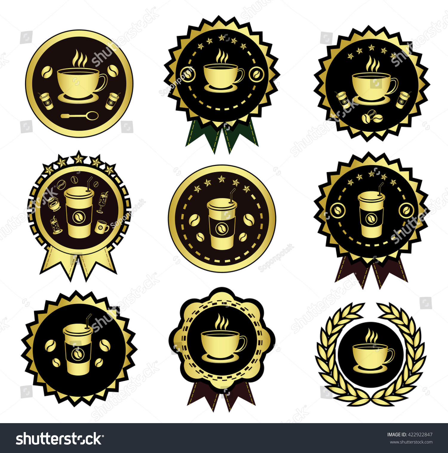 Golden Coffee Logo Set Stock Vector (Royalty Free) 422922847