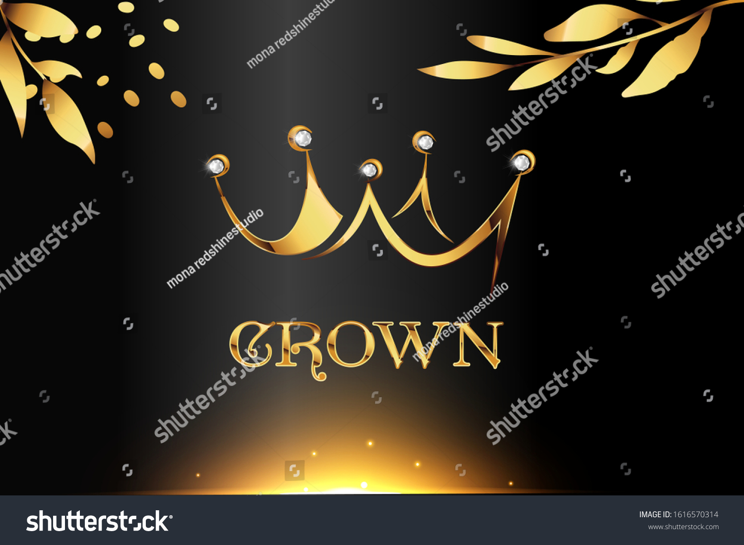 Golden Crown Gradient Mesh Black Background Vector De Stock Libre De