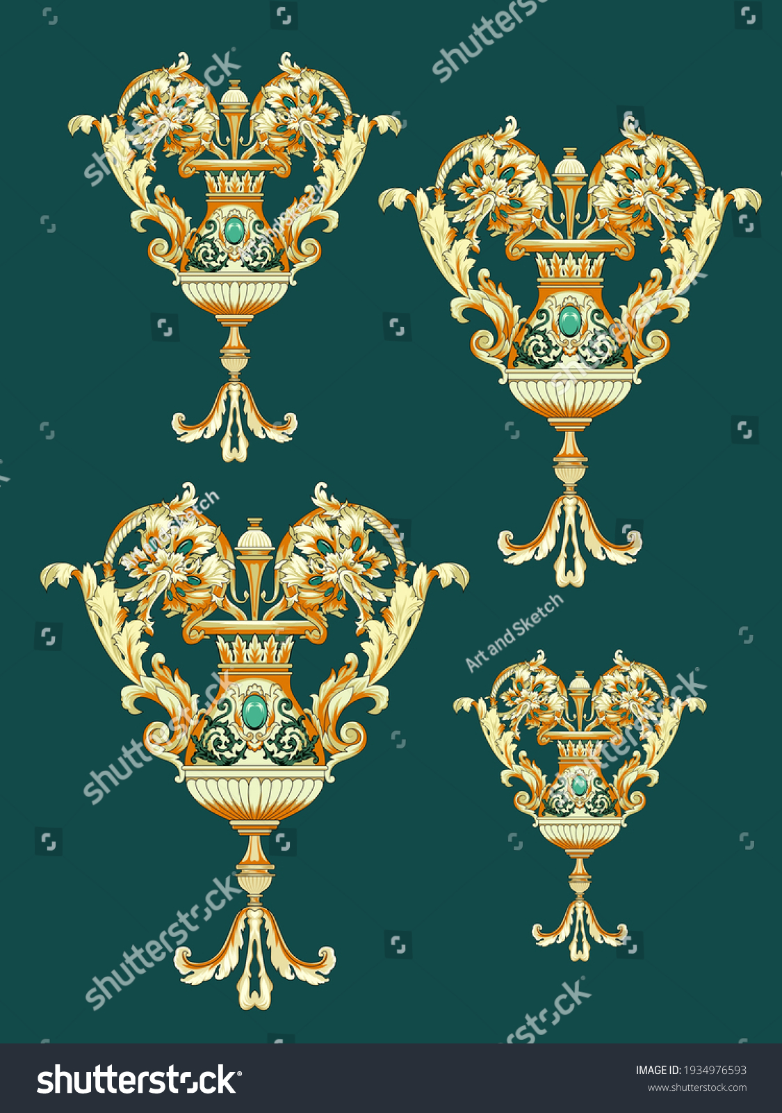 Golden Elements Baroque Rococo Style Stock Vector (Royalty Free ...