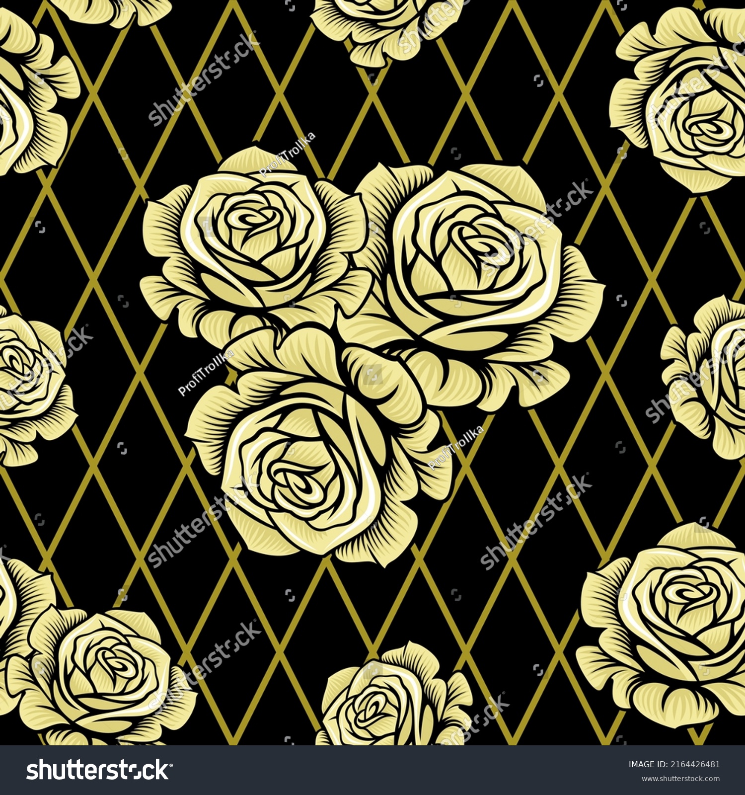 Golden Roses On Black Grid Vector Stock Vector (Royalty Free ...