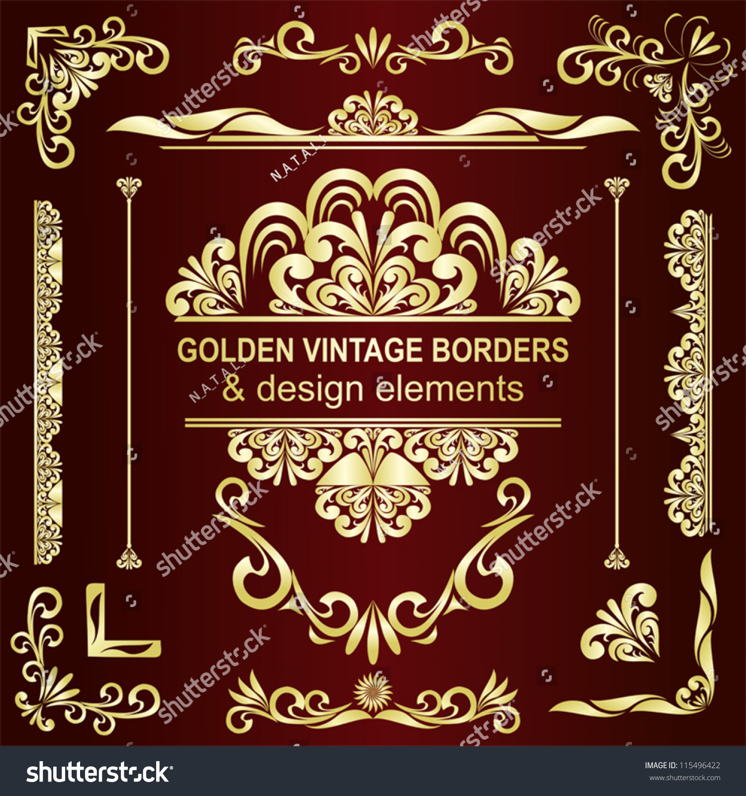 Golden Vintage Borders Design Elements Vector Stock Vector (Royalty Free) 115496422
