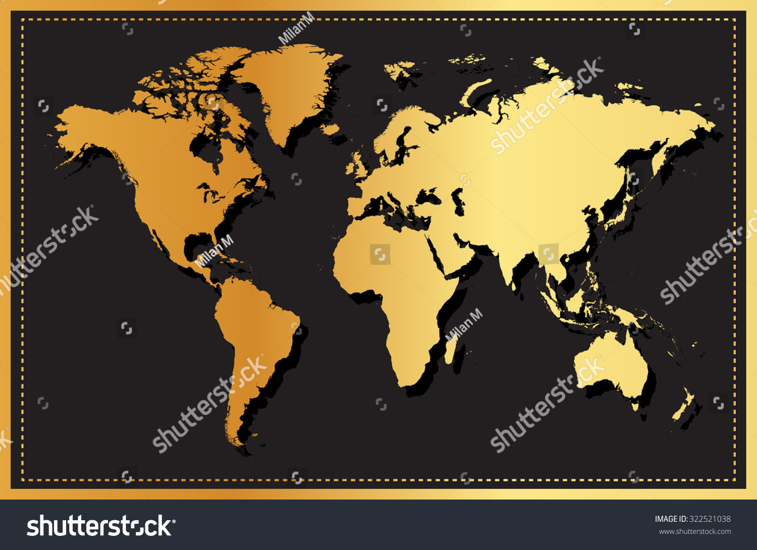 Golden World Mapvector Illustration Stock Vector (Royalty Free) 322521038