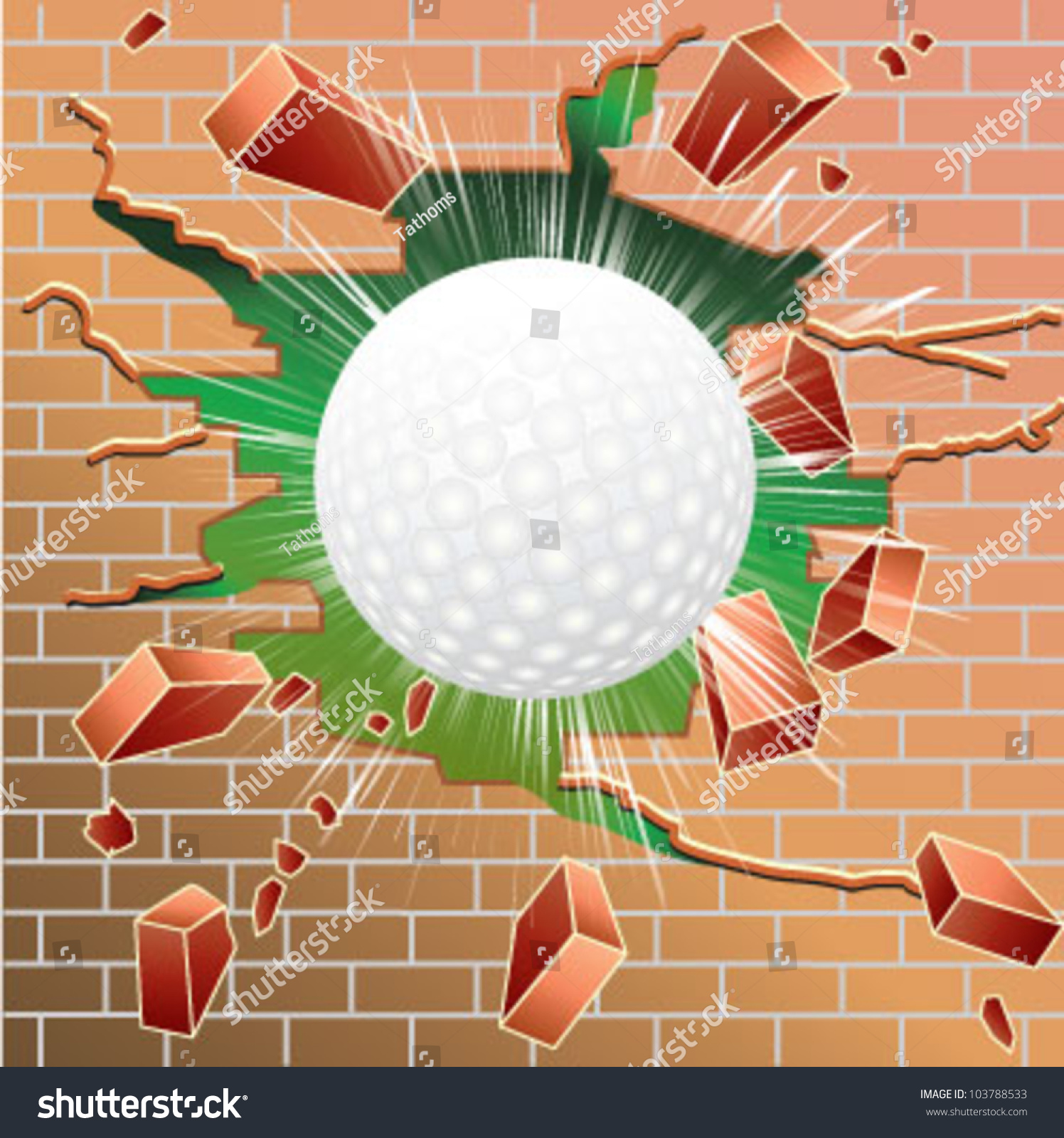 Golf Ball Breaking Through Red Brick: vector de stock (libre de ...
