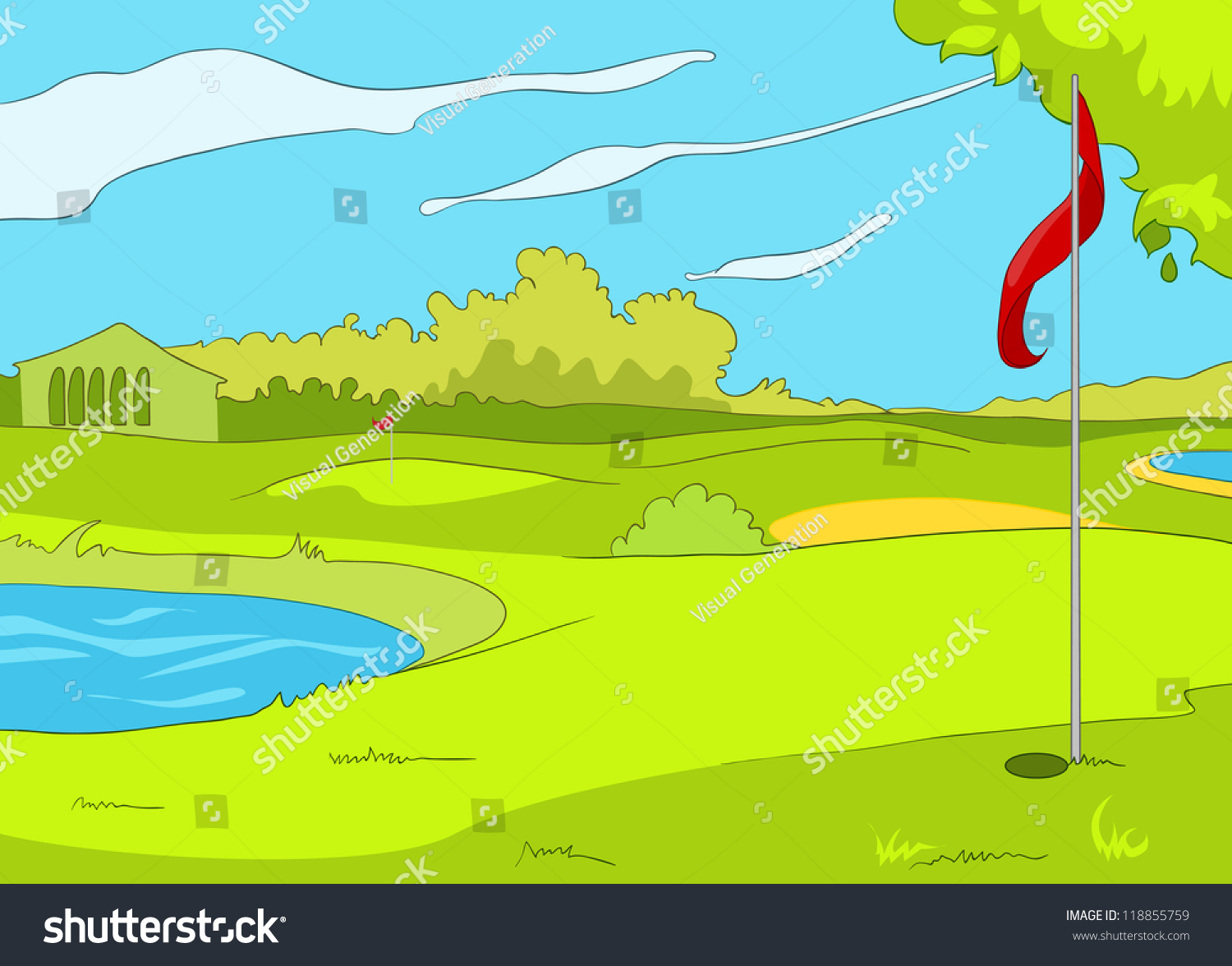 Golf Field Vector Cartoon Background Eps Stock Vector (Royalty Free ...
