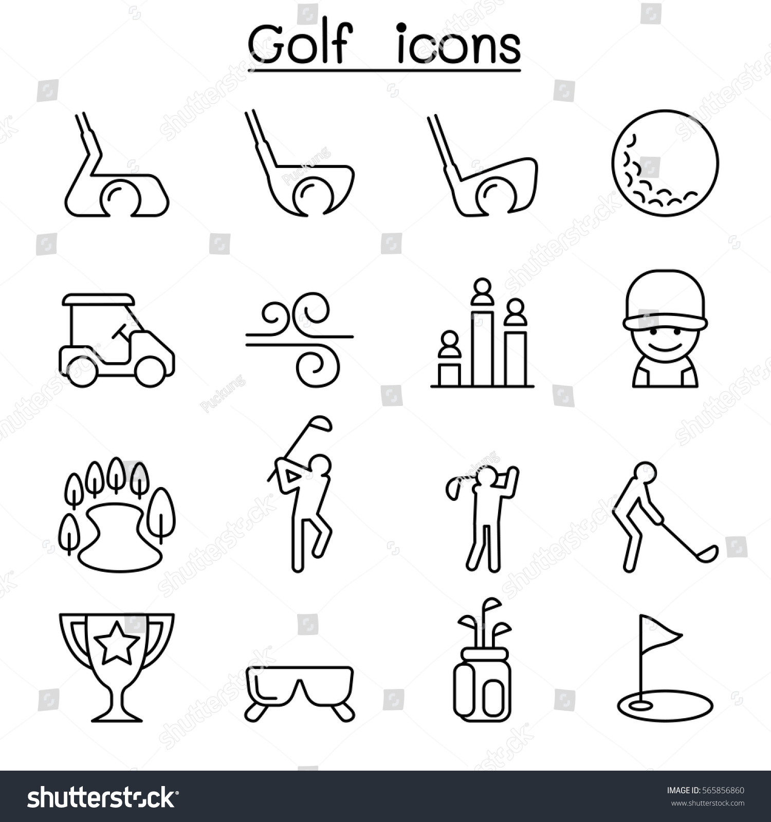 Golf Icon Set Thin Line Style Stock Vector (Royalty Free) 565856860