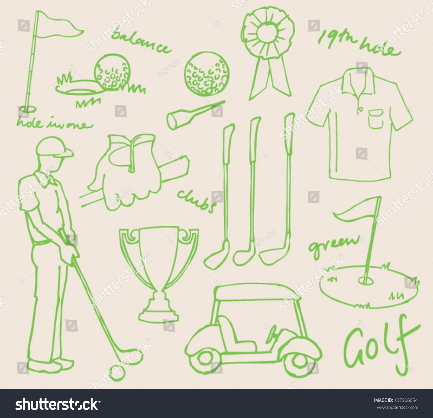 Golf Icons Collection Drawing Vector Stock Vector (Royalty Free ...