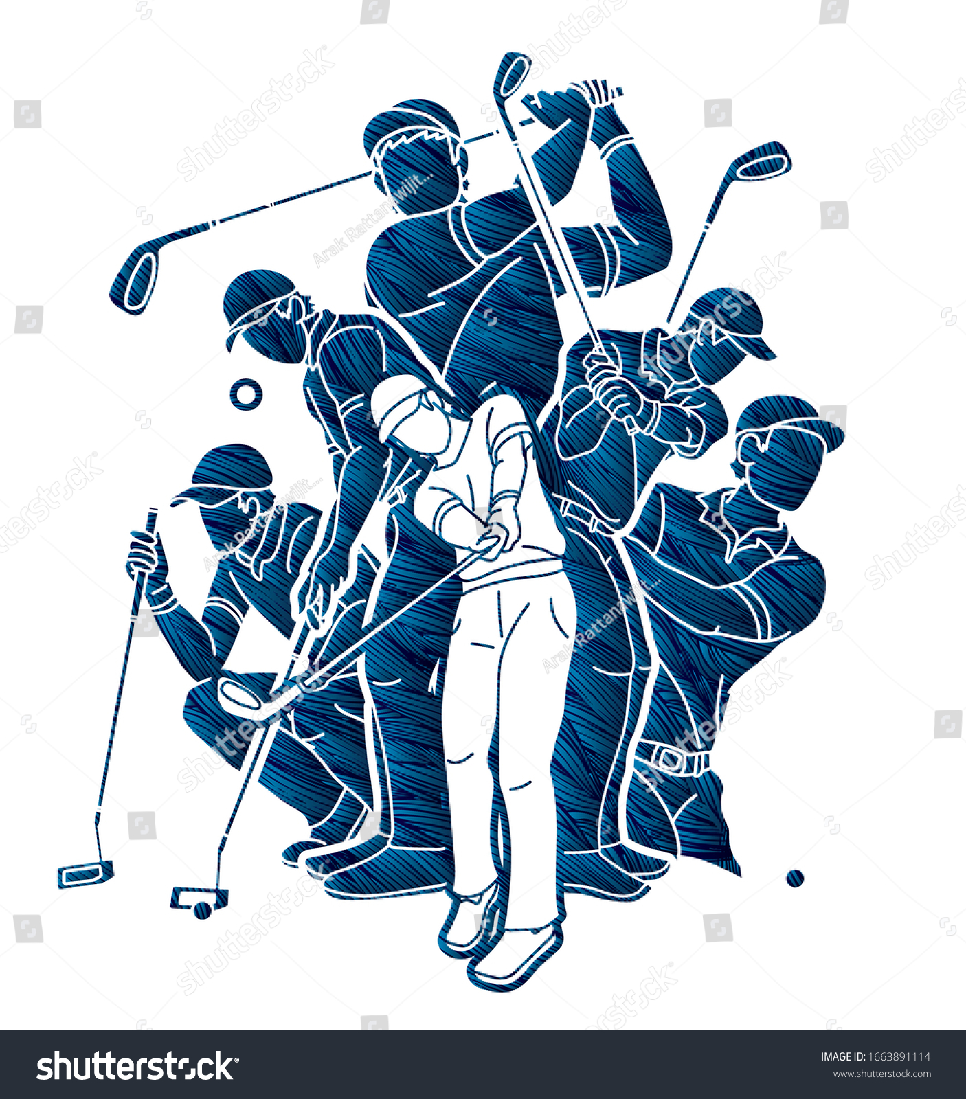 Golf Players Action Graphic Vector Stock Vector (Royalty Free) 1663891114
