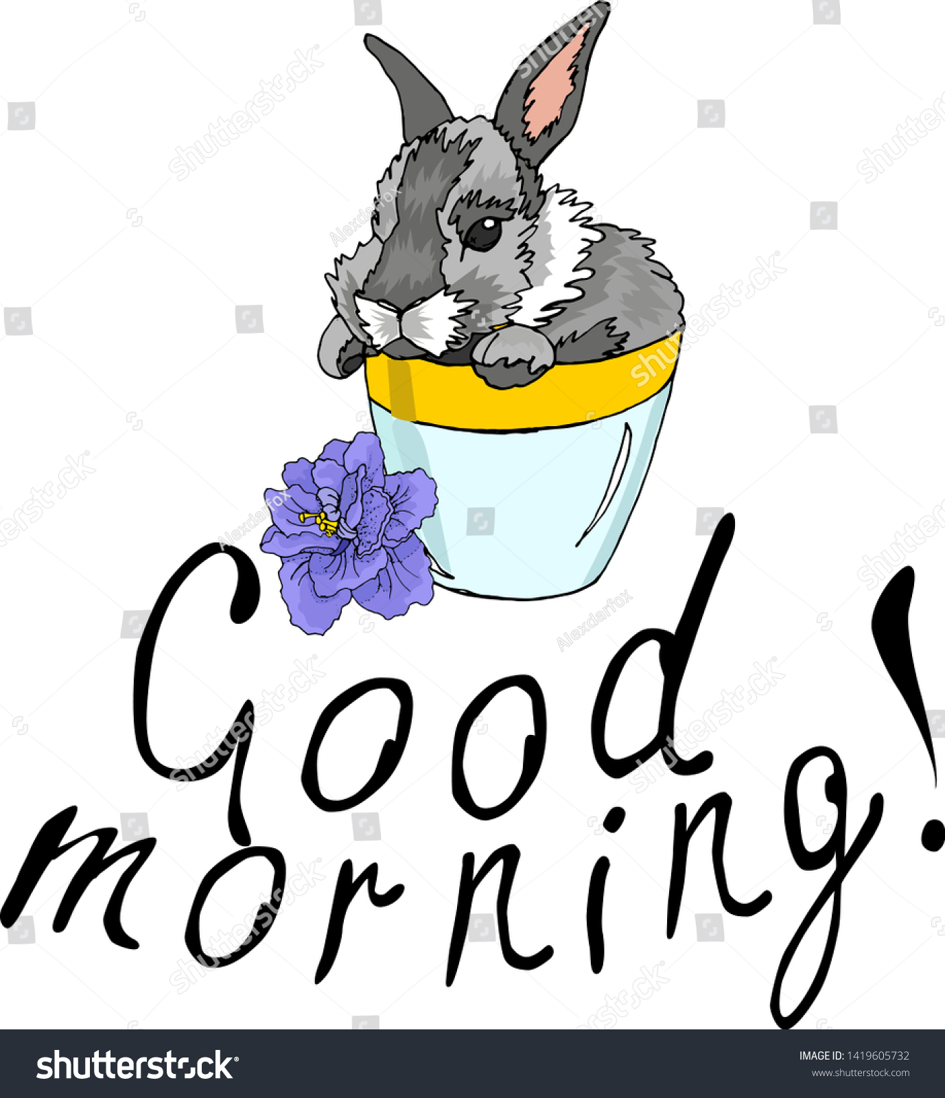 Good Morning Rabbit Design Element Vector Stock Vector (Royalty Free ...