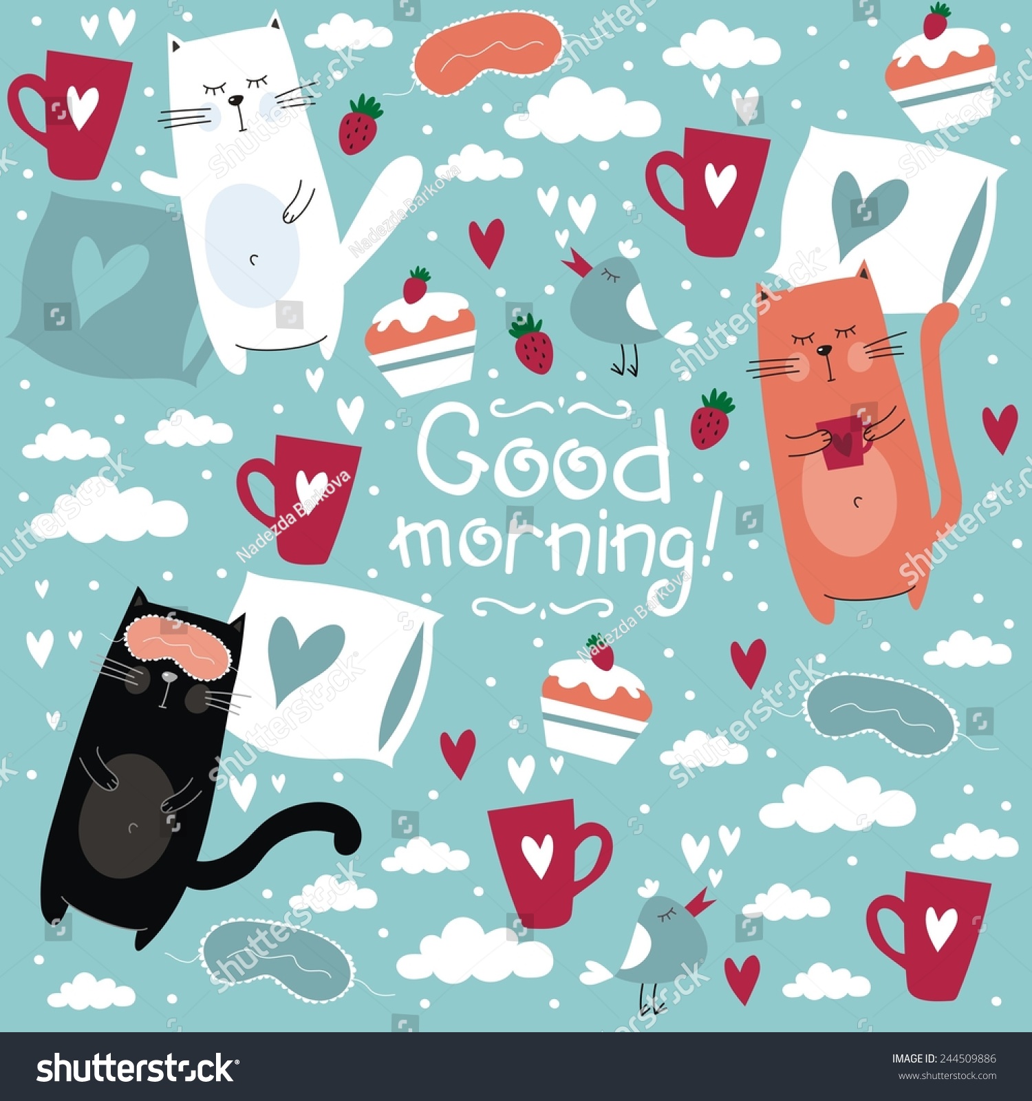 Good Morning Sleep Cat Pattern Stock Vector (Royalty Free) 244509886 ...