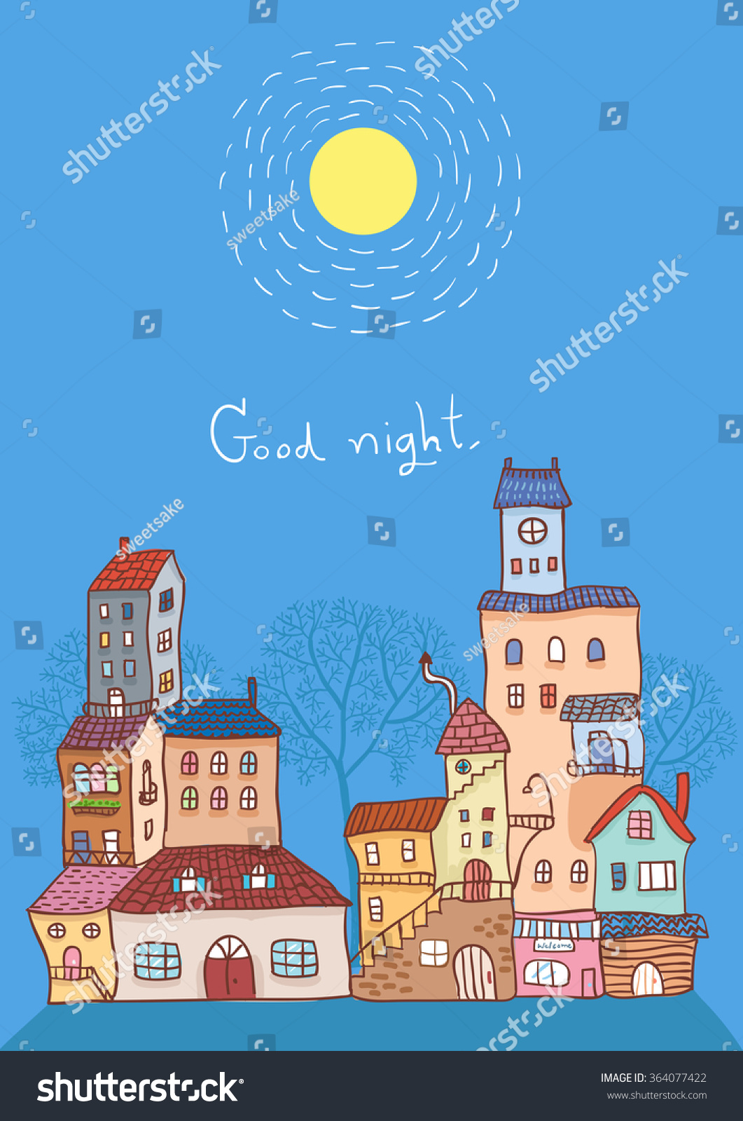Good Night Cityscape Vector Illustration Stock Vector (Royalty Free ...