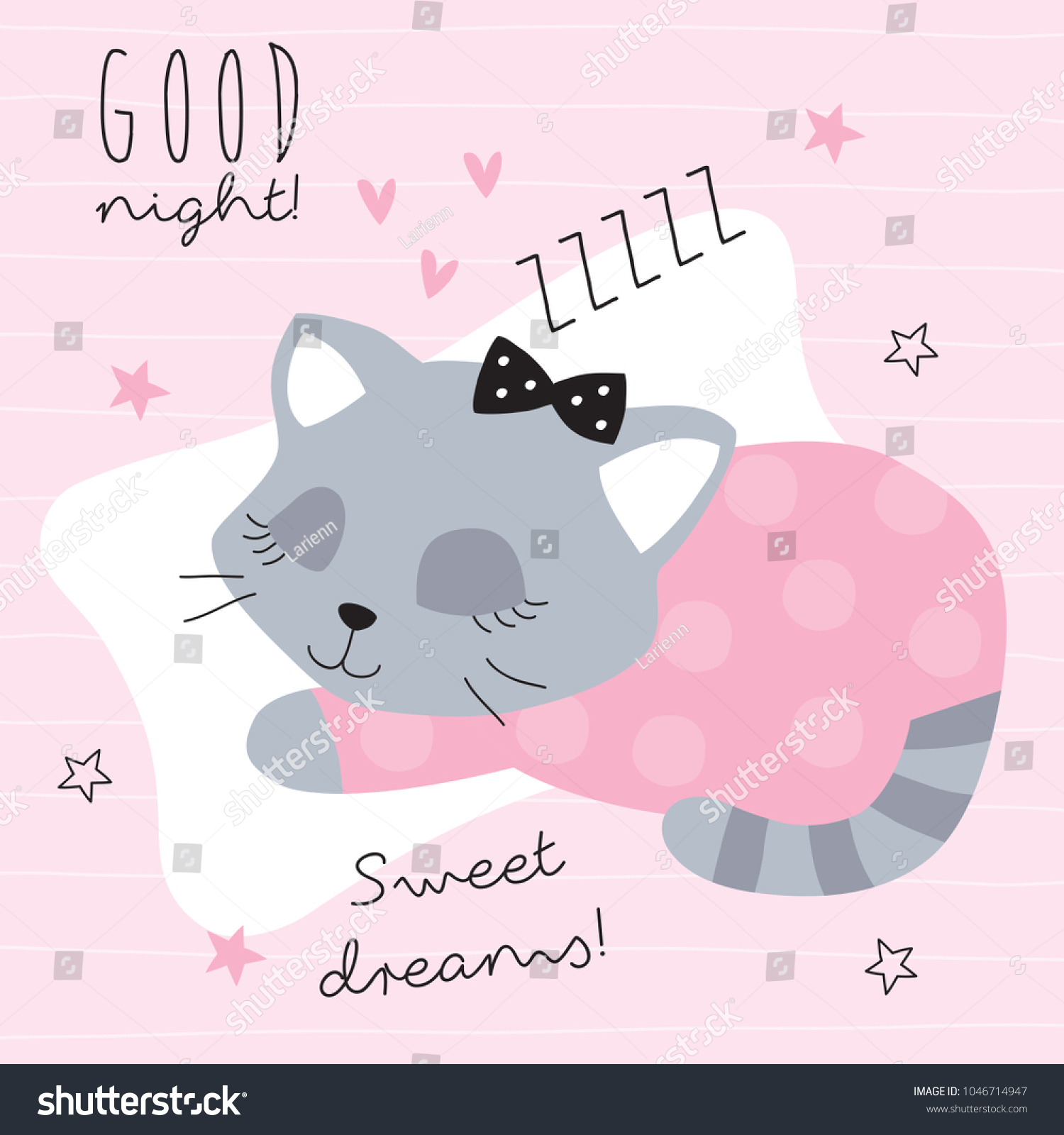 Good Night Sleeping Cat Vector Illustration: เวกเตอร์สต็อก (ปลอดค่า ...