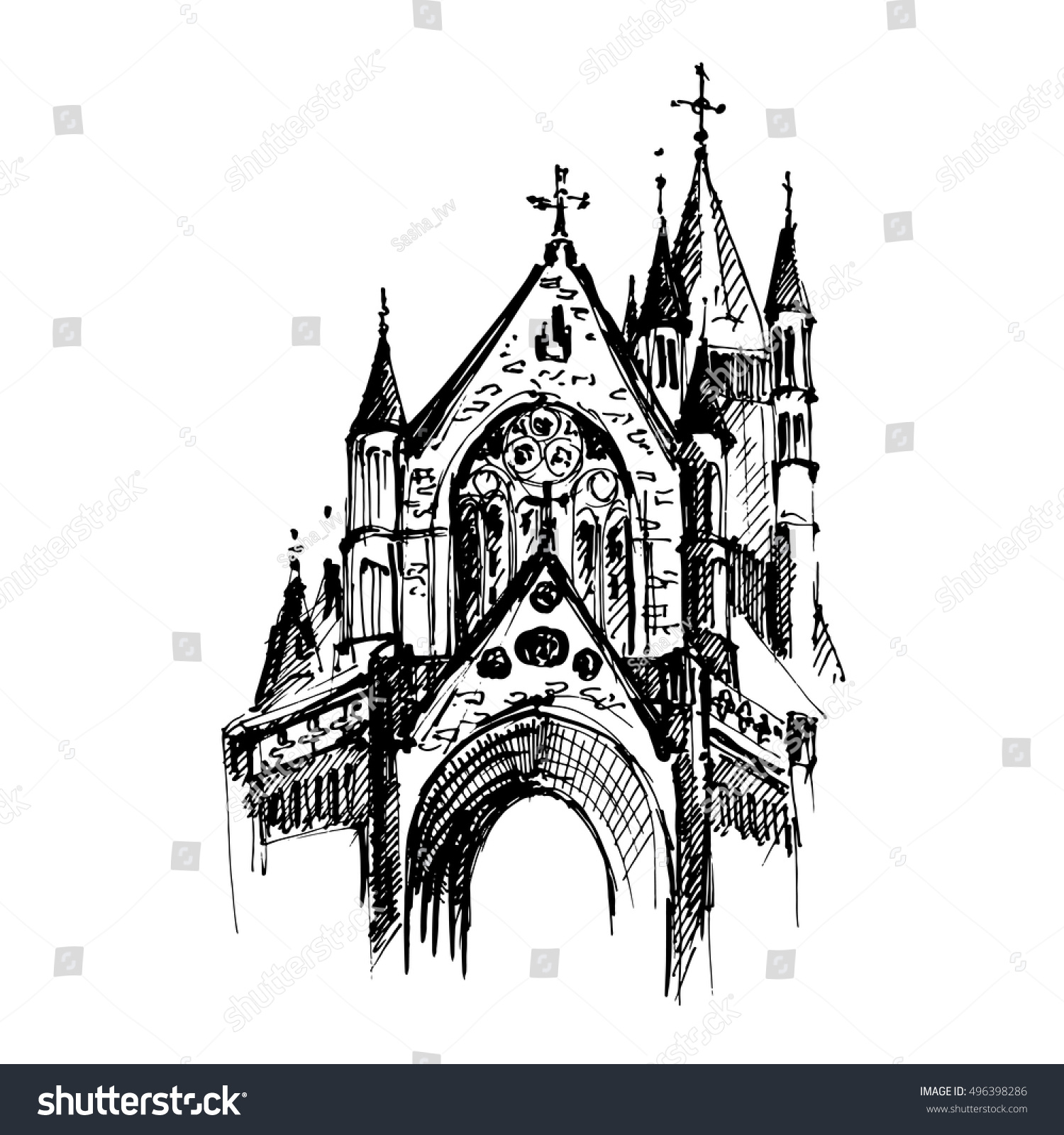 Gothic Architecture Hand Drawn Gothic Cathedral Stock Vector (Royalty ...