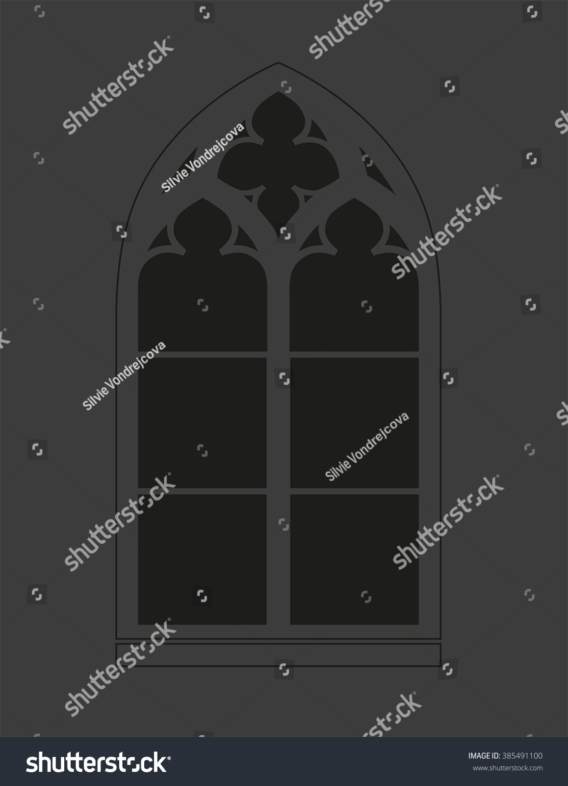 Vektor Stok Gothic Window Silhouette Vista Vector Graphics (Tanpa ...