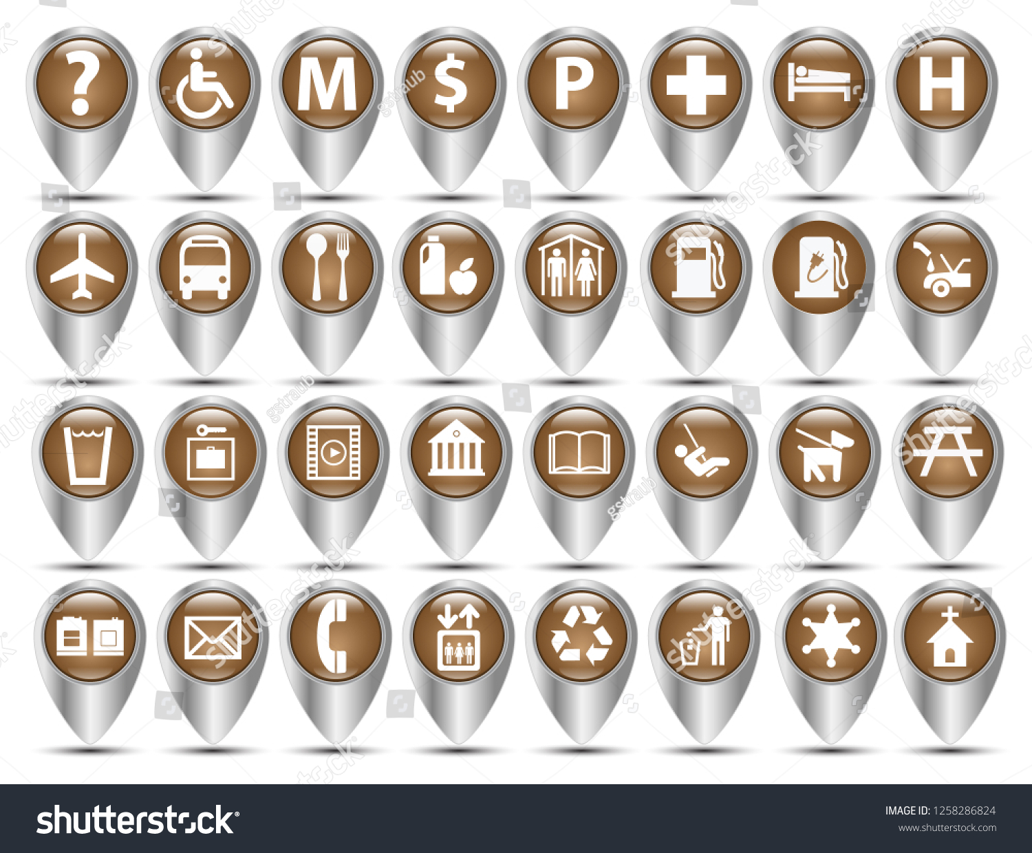 Gps Maker Map Brown Stock Vector (Royalty Free) 1258286824