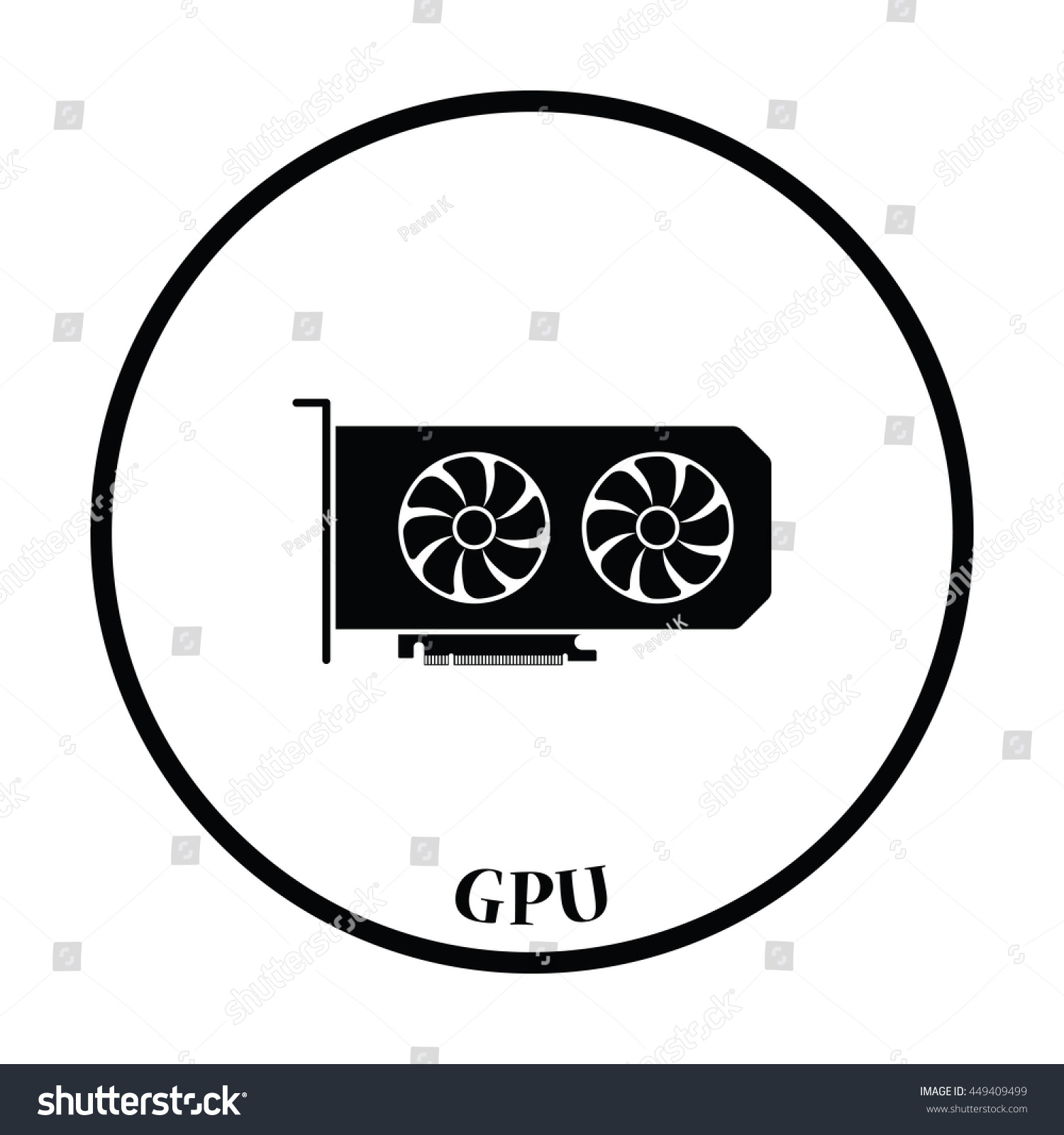 Gpu Icon. Flat Color Design. Vector Illustration. Thin Circle Design ...