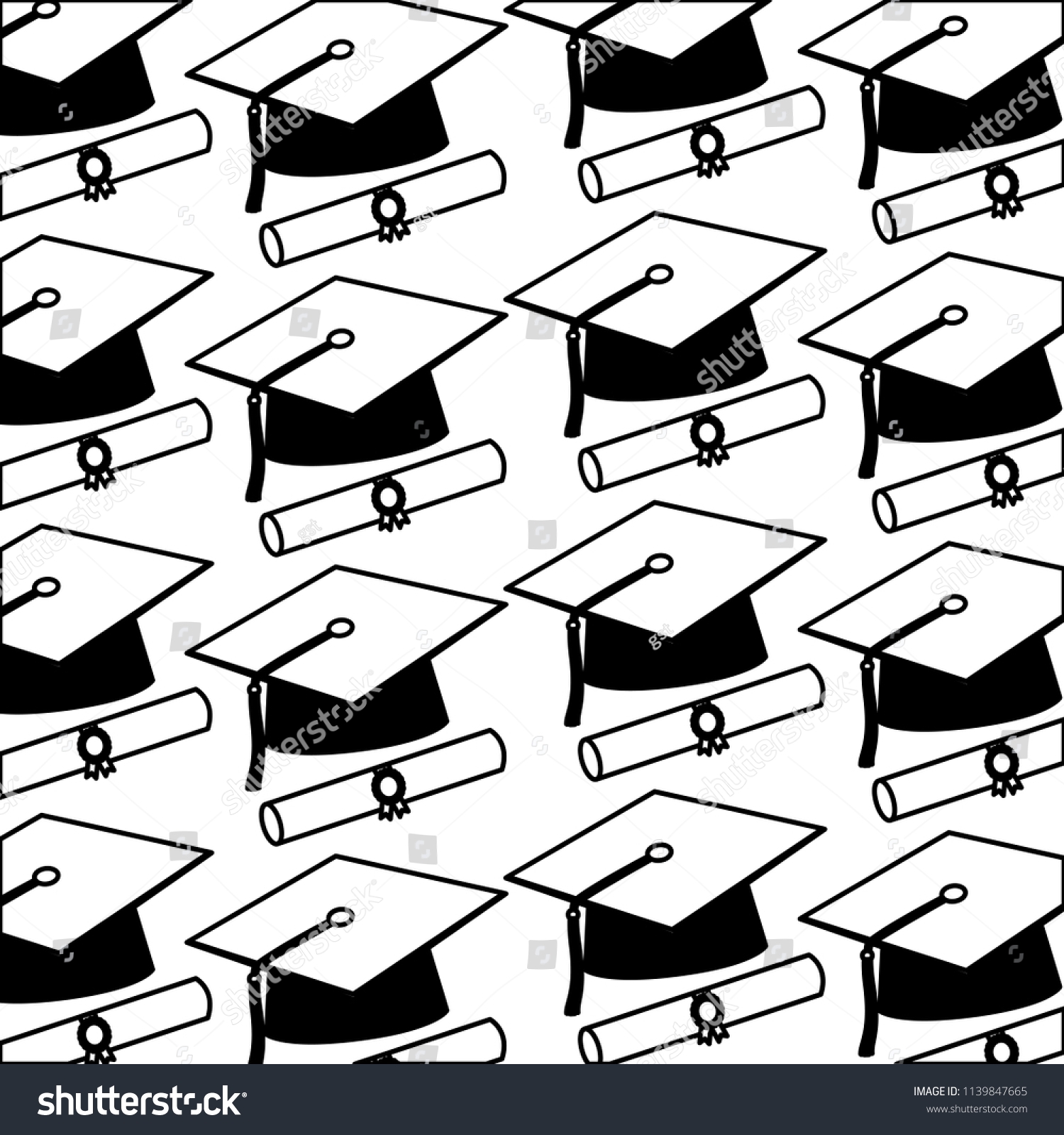 Graduation Hat Scroll Certificates School Pattern Stock Vector (Royalty ...