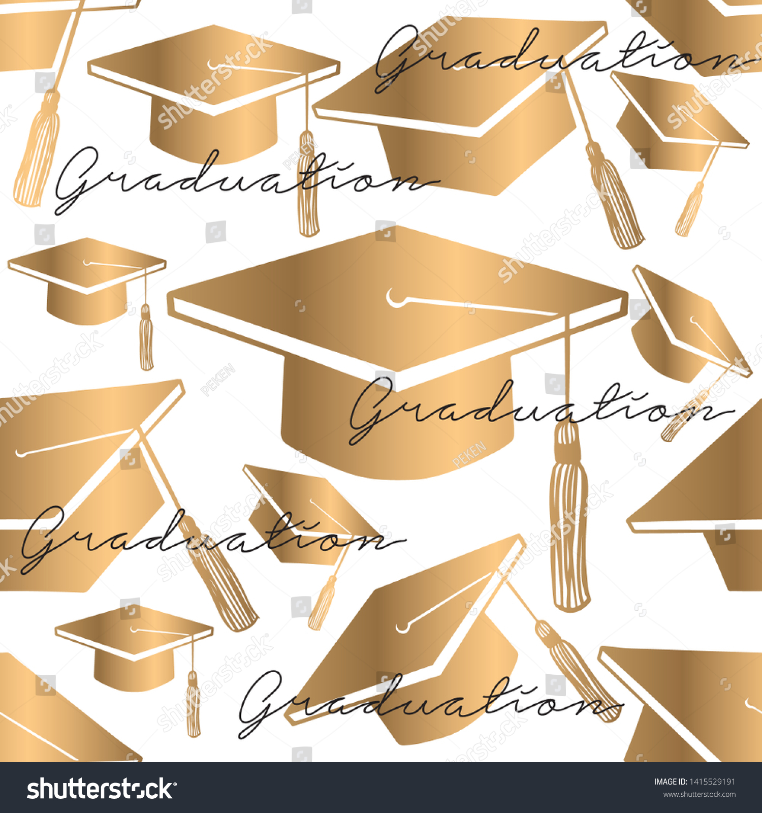 Graduation Hat Pattern Gold White Colour Stock Vector (Royalty Free ...