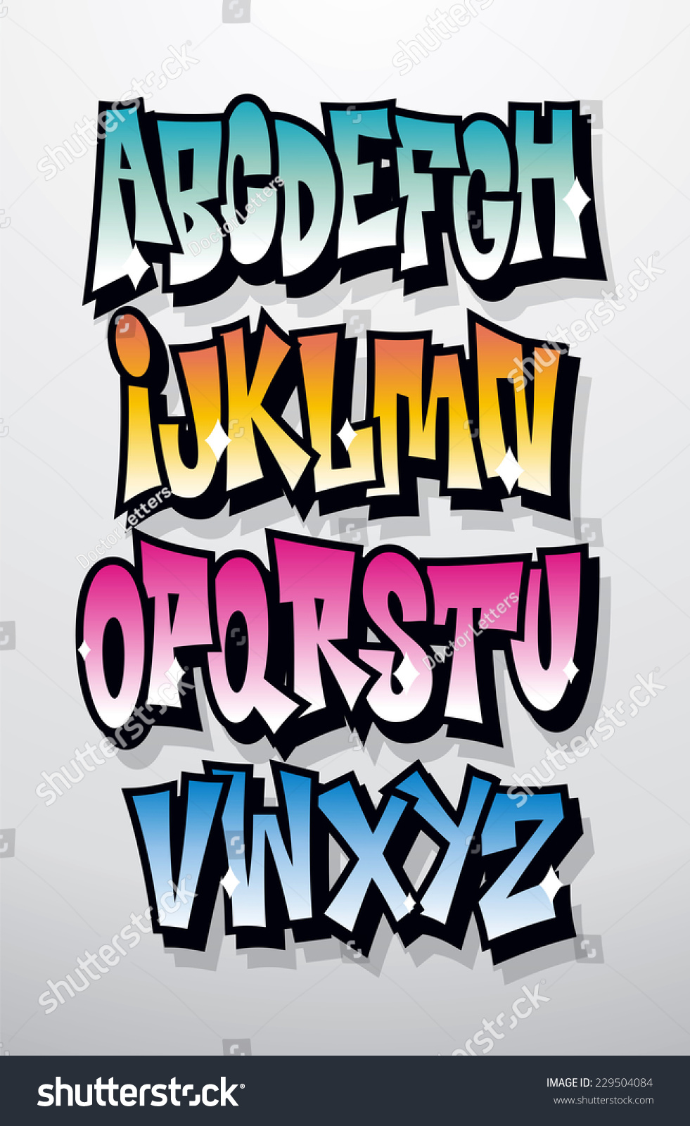 Graffiti Cartoon Comic Doodle Font Alphabet เวกเตอร์สต็อก ปลอดค่า