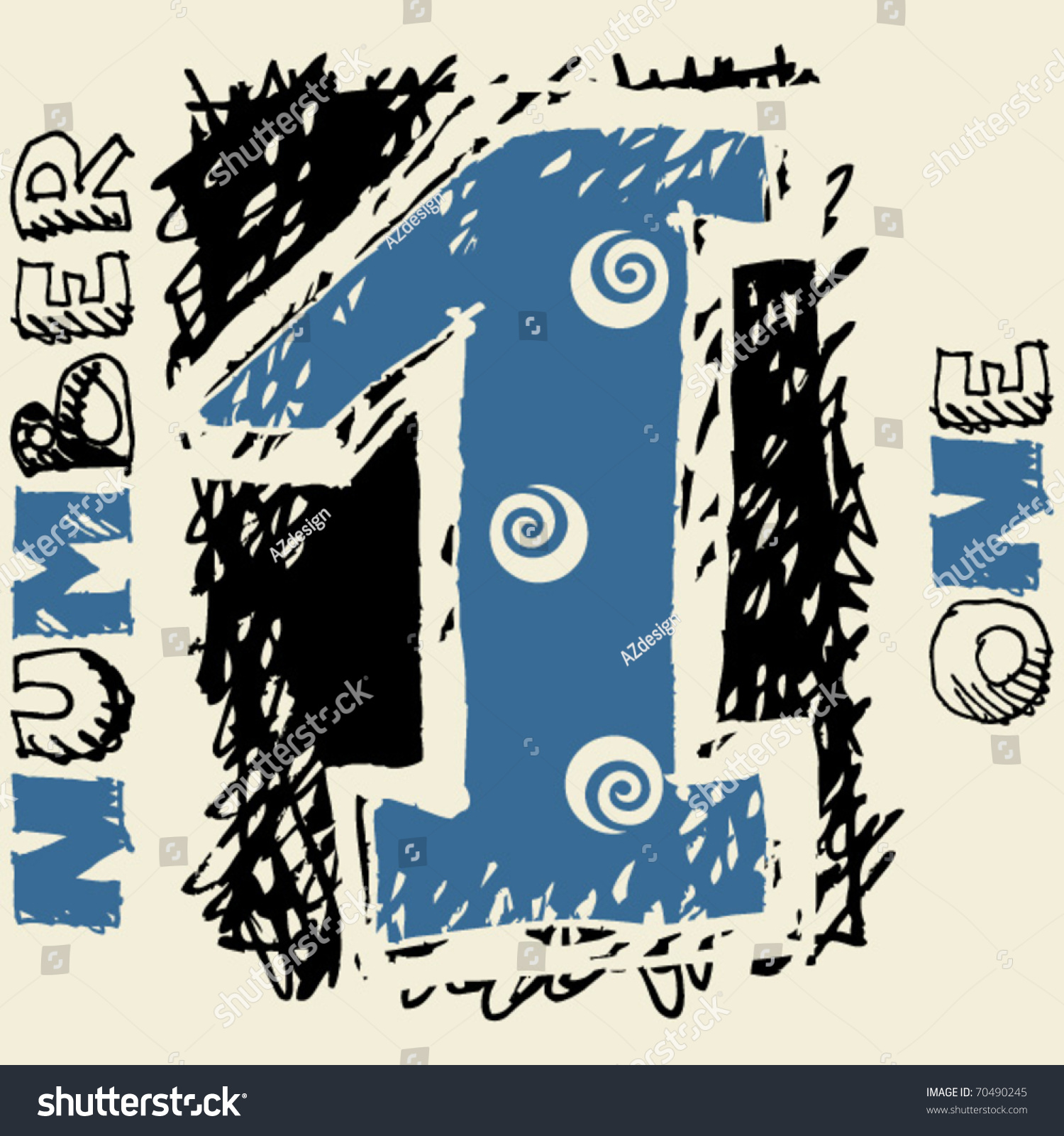Vektor Stok Graffiti Numerals Doodle Number One (Tanpa Royalti ...