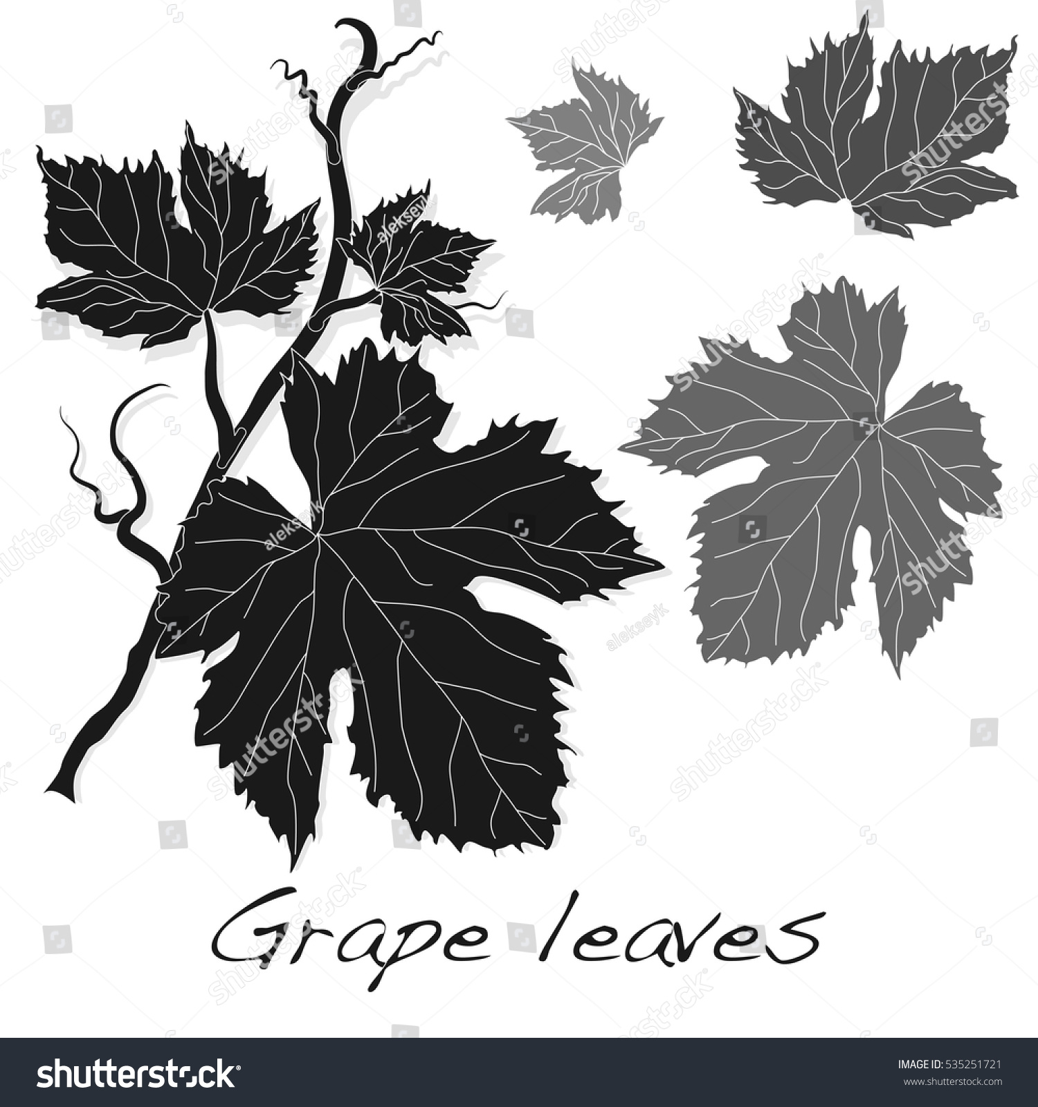 Grape Leaves Isolated On White Vector Stock Vector (Royalty Free) 535251721