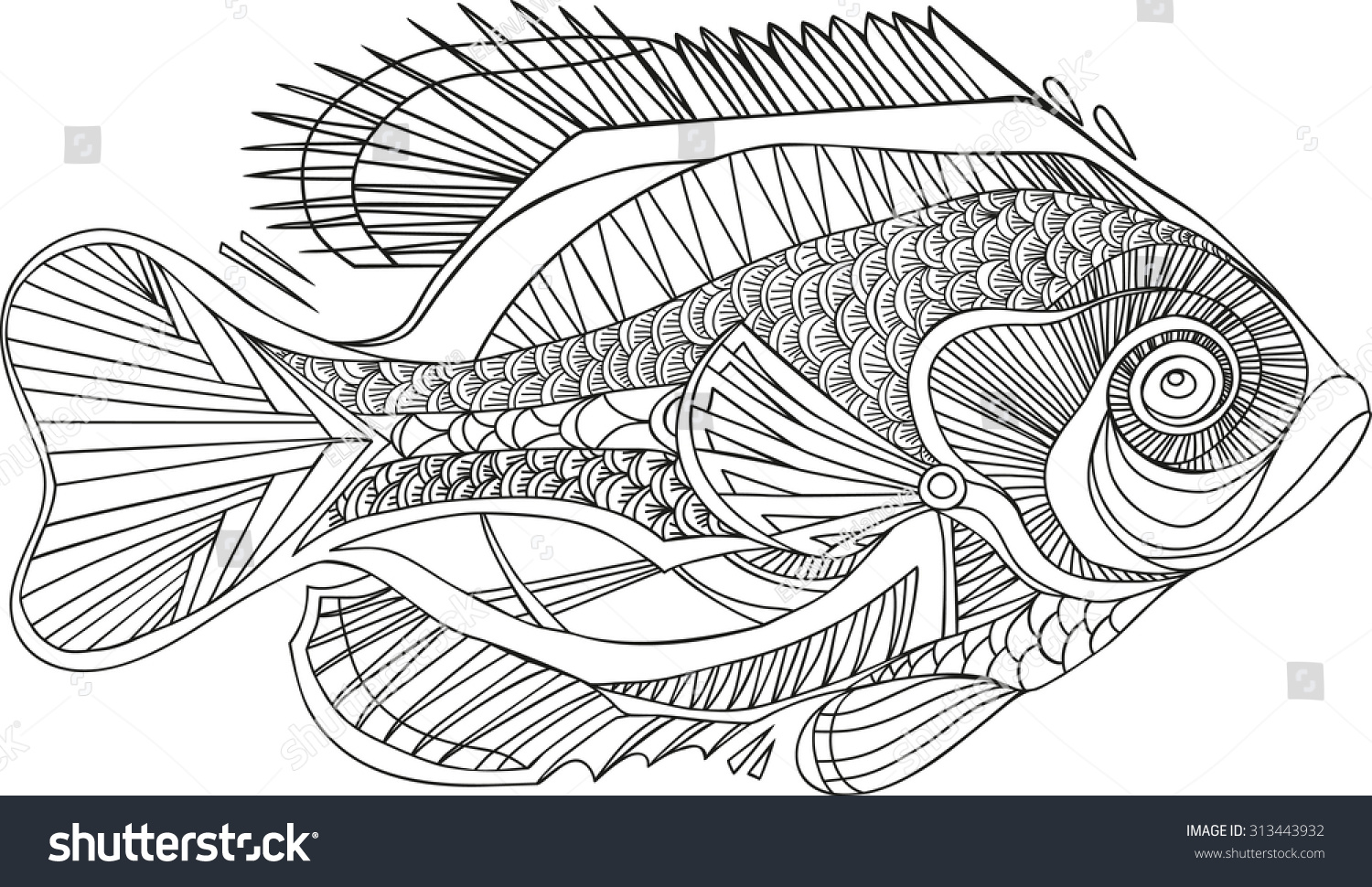 Graphic Fish Painted By Hand Stock Vector (Royalty Free) 313443932 ...