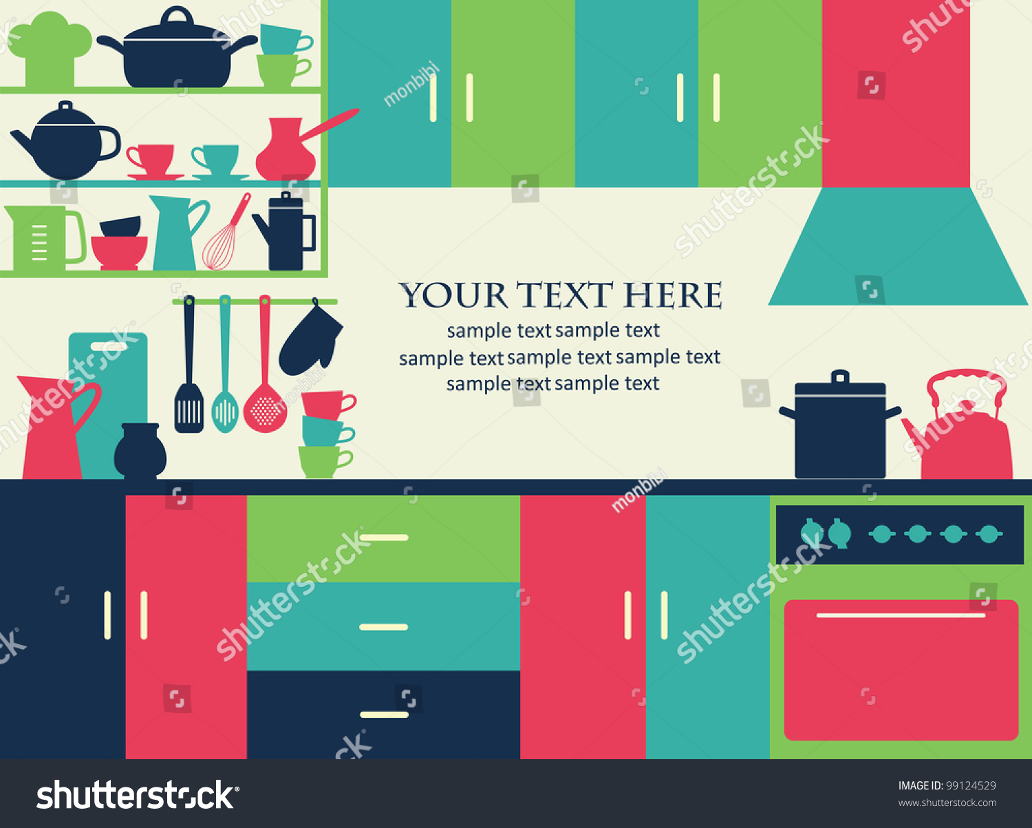 Graphic Kitchen Interior Card Vector Illustration Stock Vector (Royalty ...
