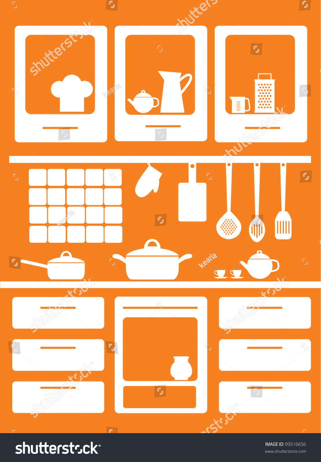 Graphic Kitchen Interior Vector Illustration Stock Vector (Royalty Free ...