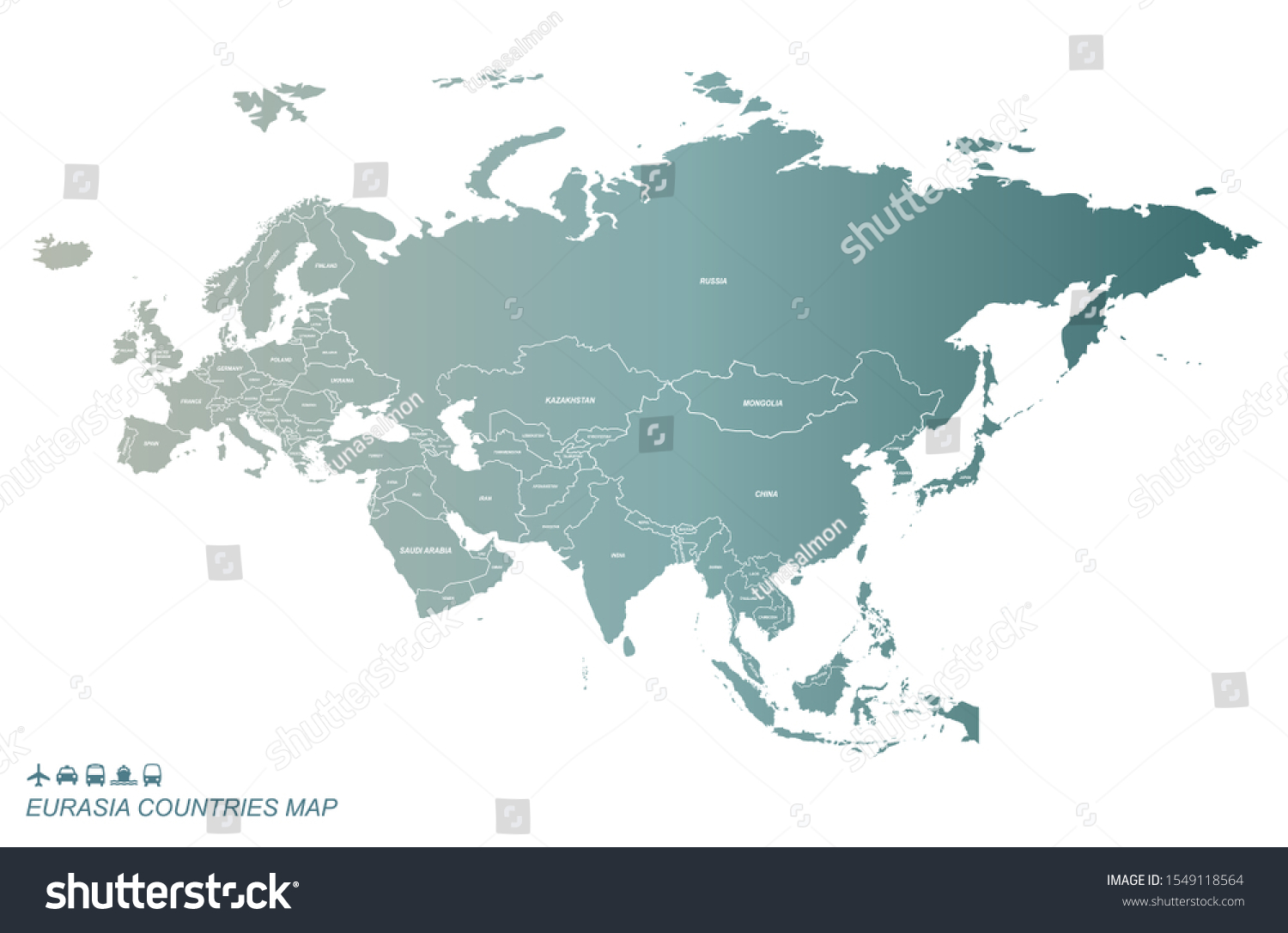 Graphic Vector Eurasia Map Eurasia Countries Stok Vektör (Telifsiz ...