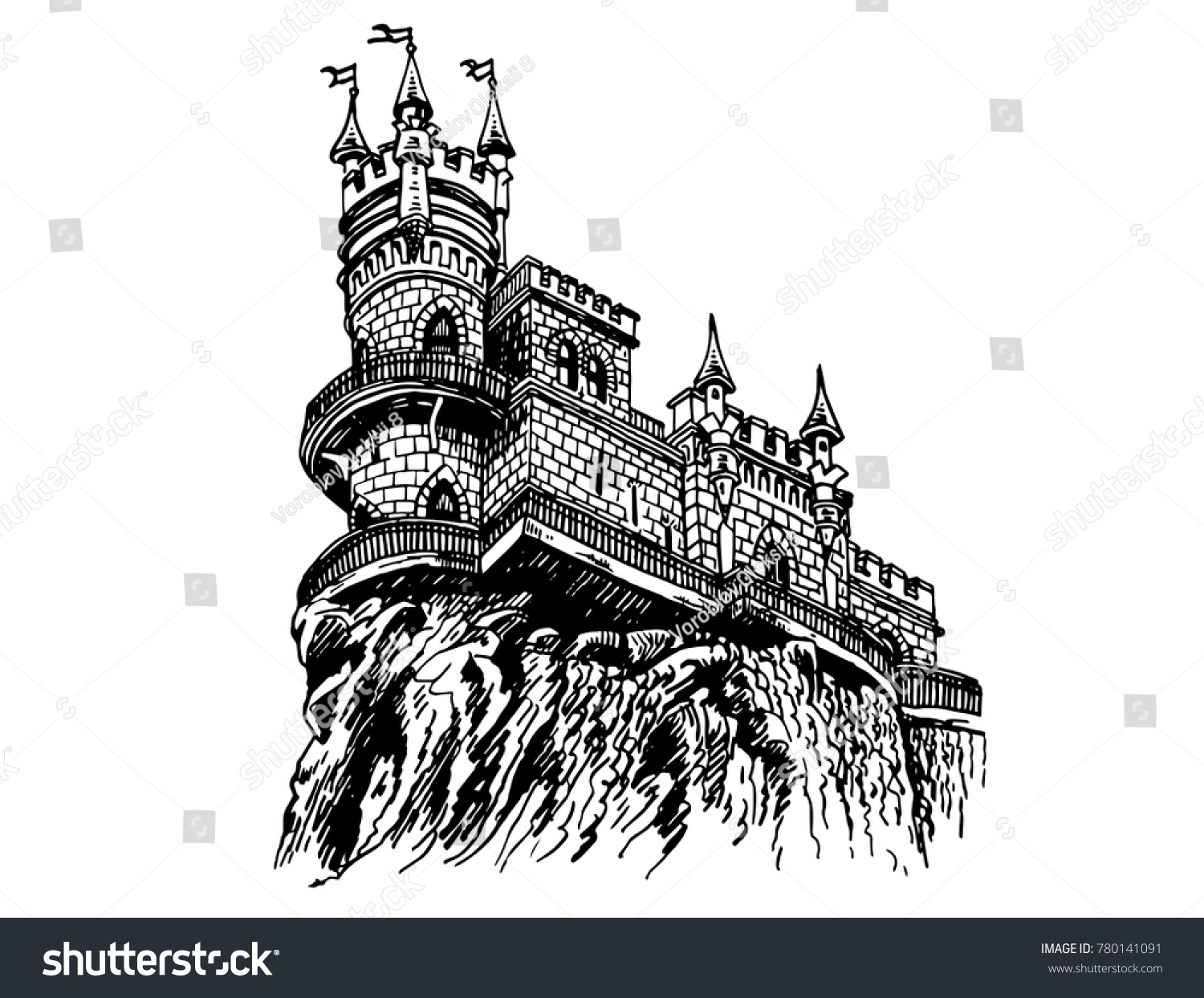 Graphical Castle Isolated On White Backgroundvector Stock Vector ...