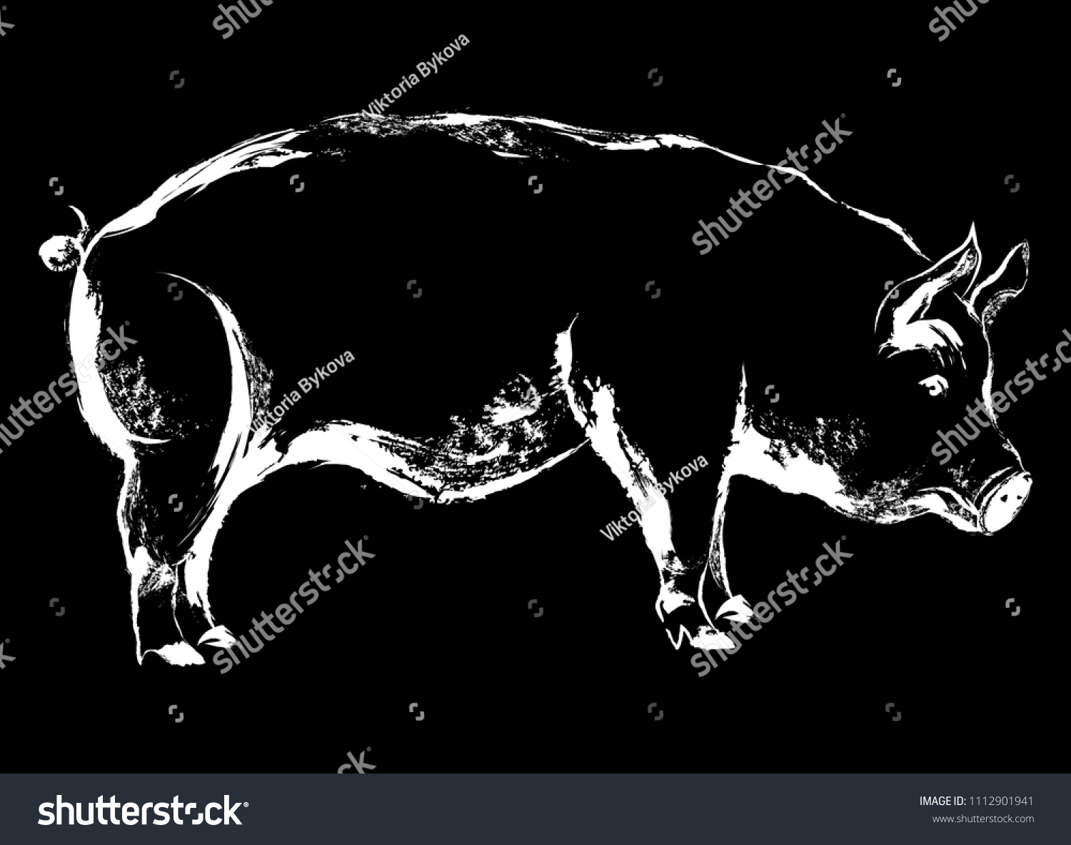 Graphical Pig Hand Drawing Illustration Stock Vector (Royalty Free ...