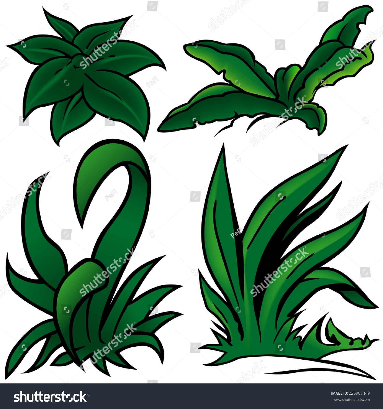 Grass Set Colored Cartoon Illustration Vector Stock Vector (Royalty ...