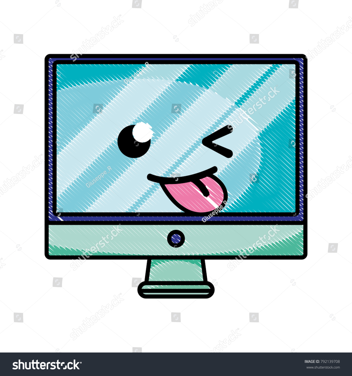 Grated Funny Computer Screen Kawaii Cartoon Stock Vector (Royalty Free ...