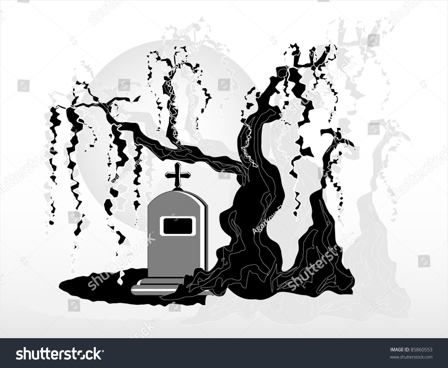 Gravestone Under Tree Stock Vector (Royalty Free) 85860553 | Shutterstock