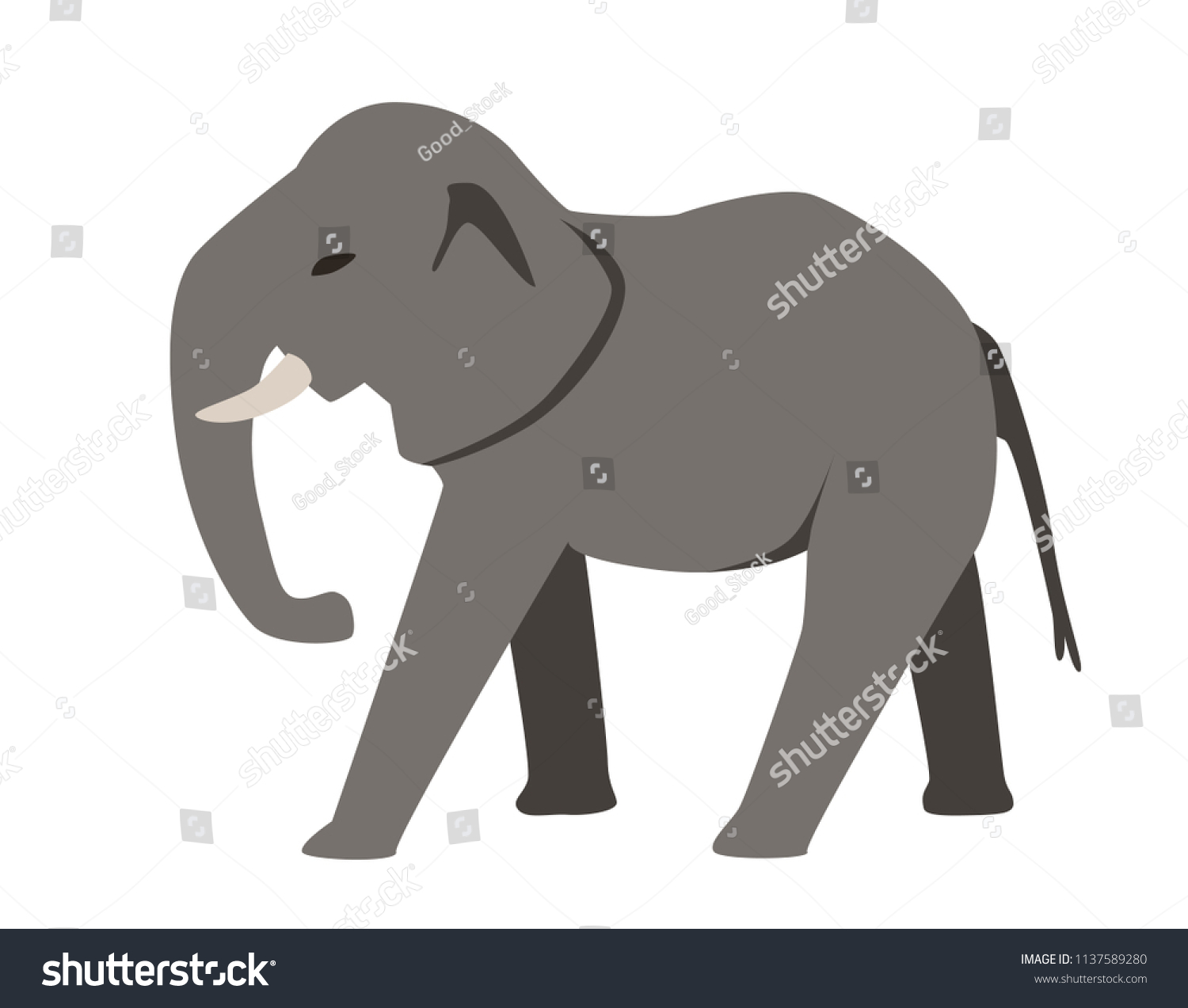 Gray Elephant Flat Vector Illustration Isolated: เวกเตอร์สต็อก (ปลอดค่า ...