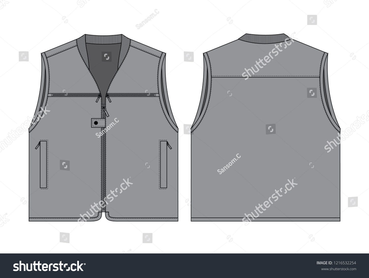 Gray Vest Multi Pockets Template Vectorfront Stock Vector (Royalty Free ...