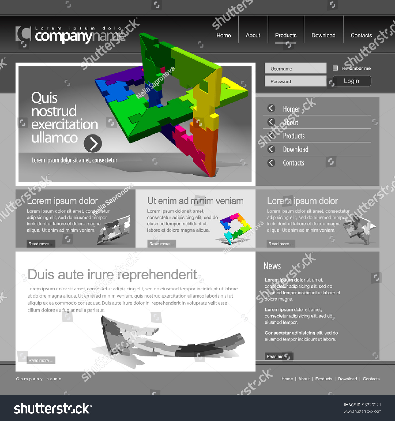 Gray Website Template 960 Grid Stock Vector (Royalty Free) 93320221