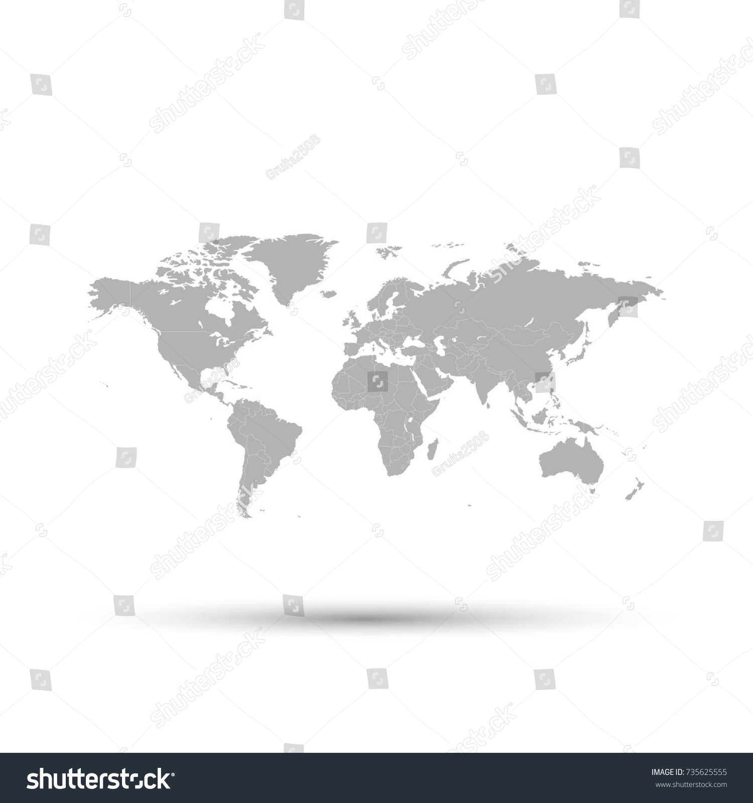 Gray World Map On White Background Stock Vector (Royalty Free) 735625555