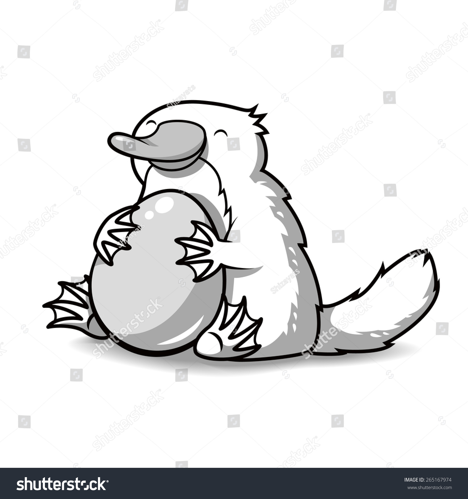 Grayscale Vector Illustration Cartoon Platypus Hugging Stock Vector Royalty Free 265167974