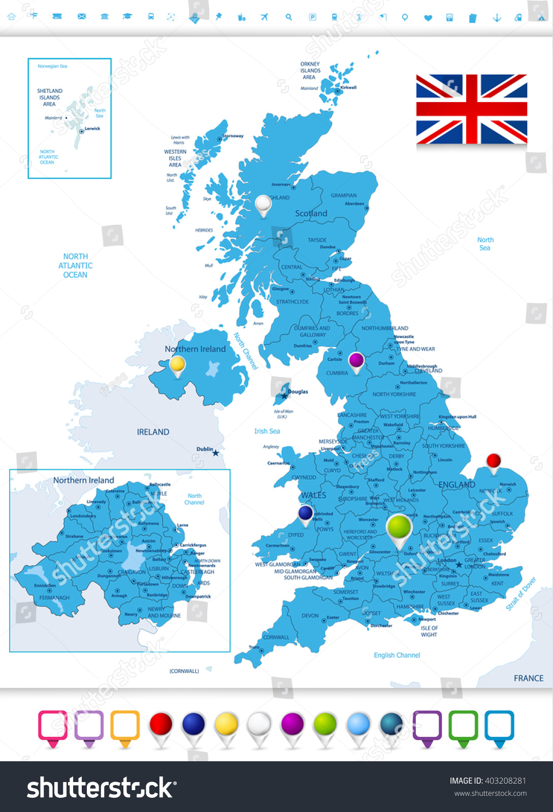 Great Britain Political Map Map Pointers: เวกเตอร์สต็อก (ปลอดค่า ...
