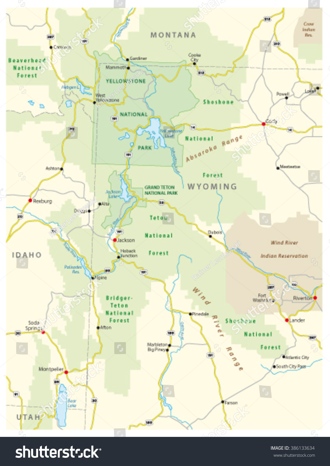 Greater Yellowstone Ecosystem Map: vector de stock (libre de regalías ...